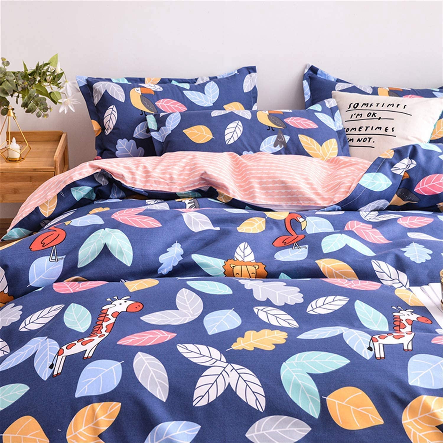 Floral Duvet Cover Queen (90"x90") Botanical Bedding Sets with Green ...