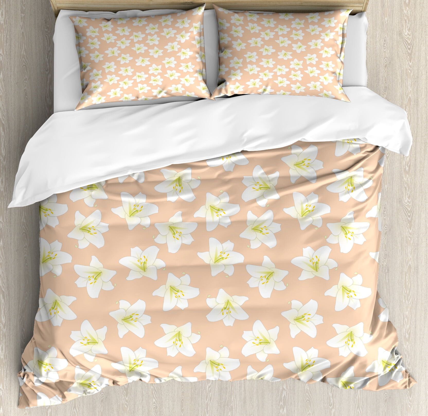 Floral Duvet Cover Set, Abstract Lilium Candidum Flowers in Spring ...