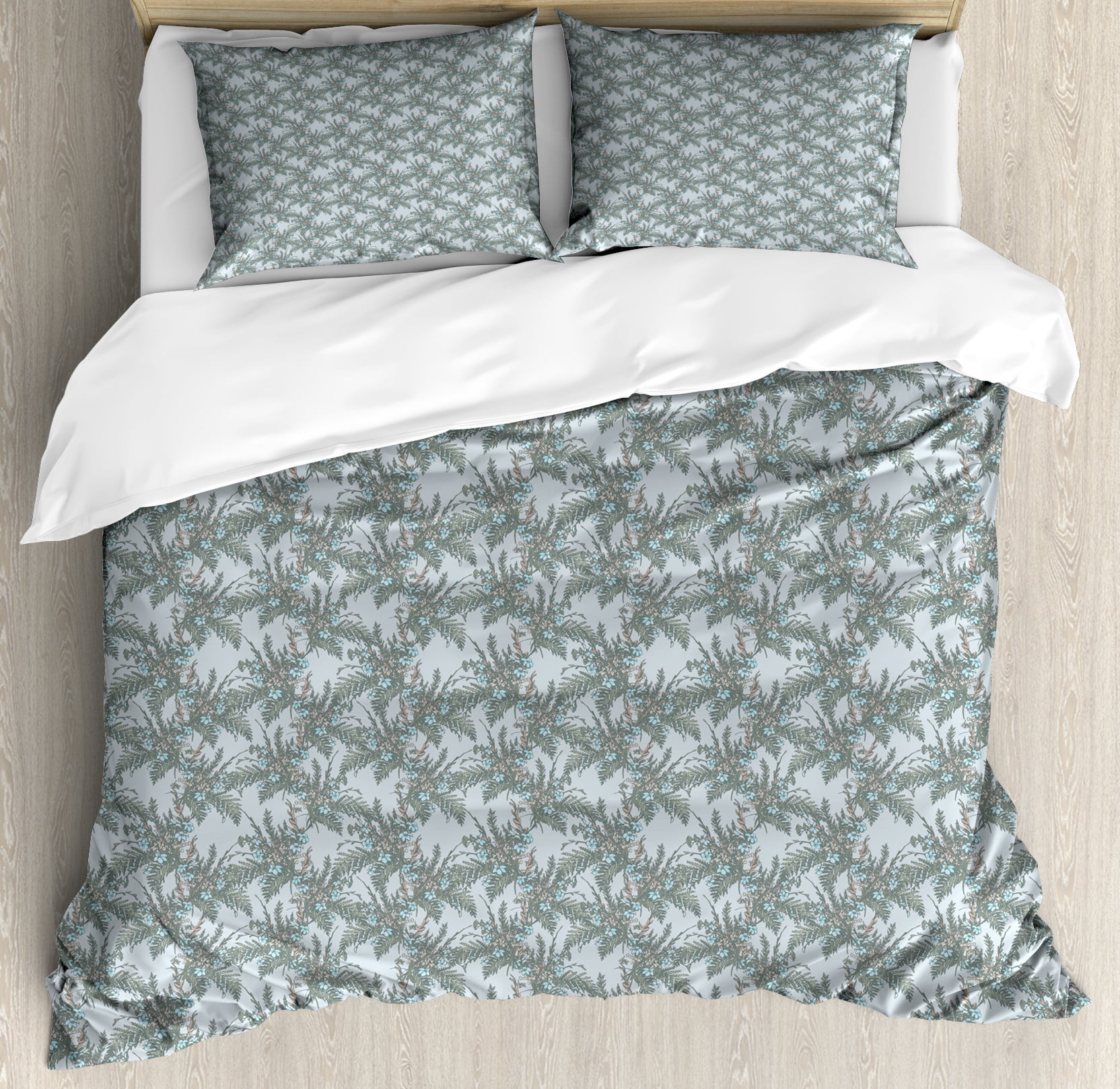 Floral Duvet Cover Set, Blooming Spring Leaves and Flowers Foliage ...