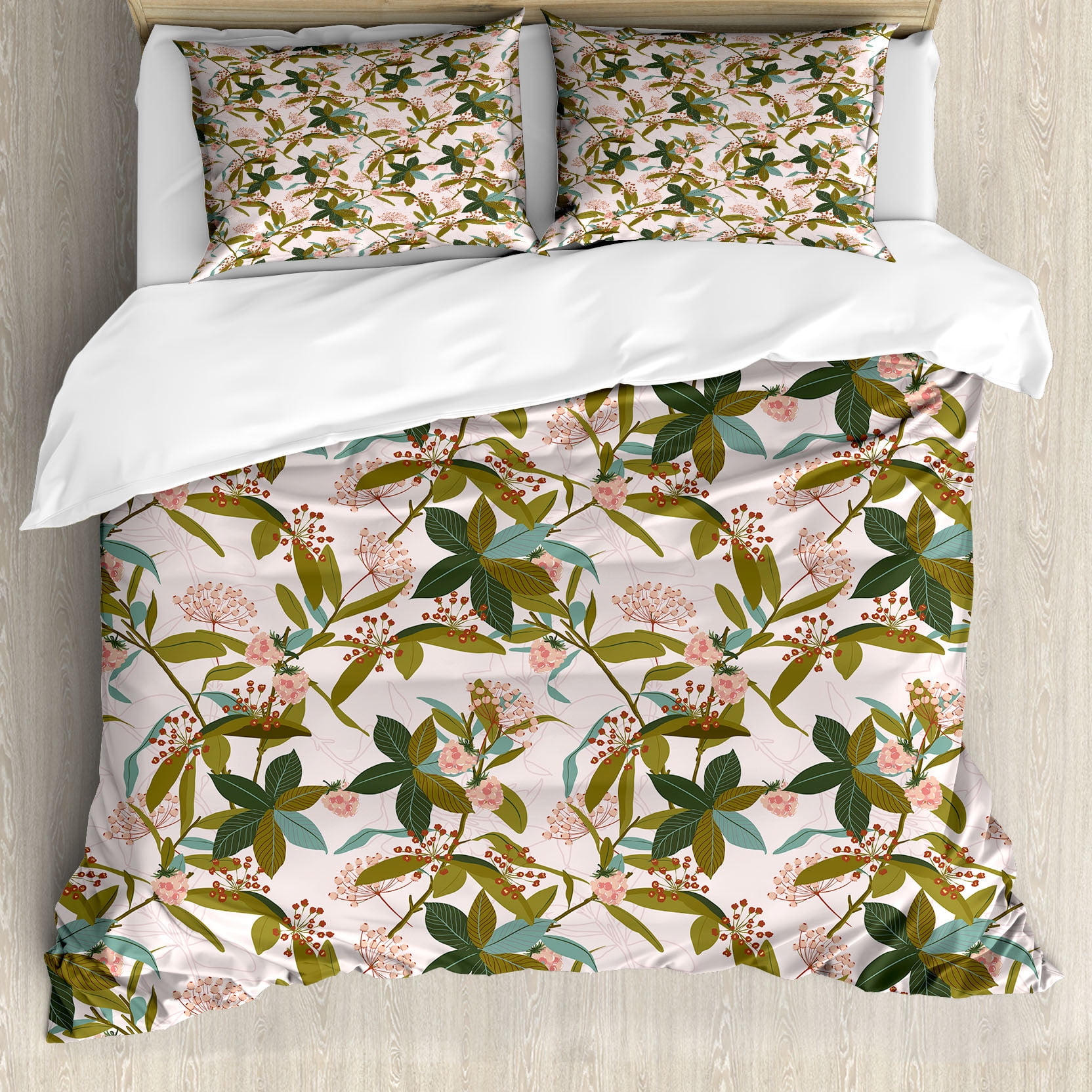 Floral Duvet Cover Set, Botanical Pattern Autumn Theme Leaves Wild ...