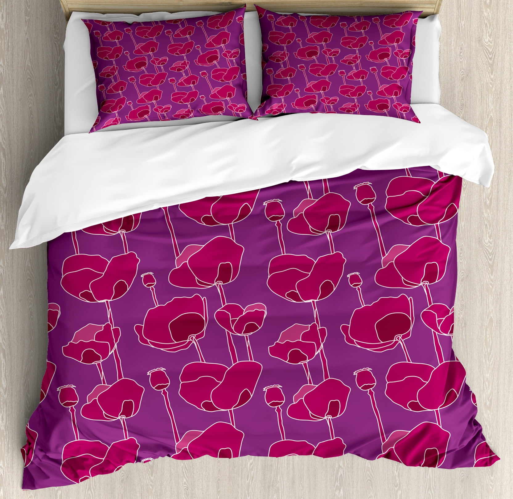 Floral Duvet Cover Set, Botanical Theme Poppy Flowers and Buds Motifs ...
