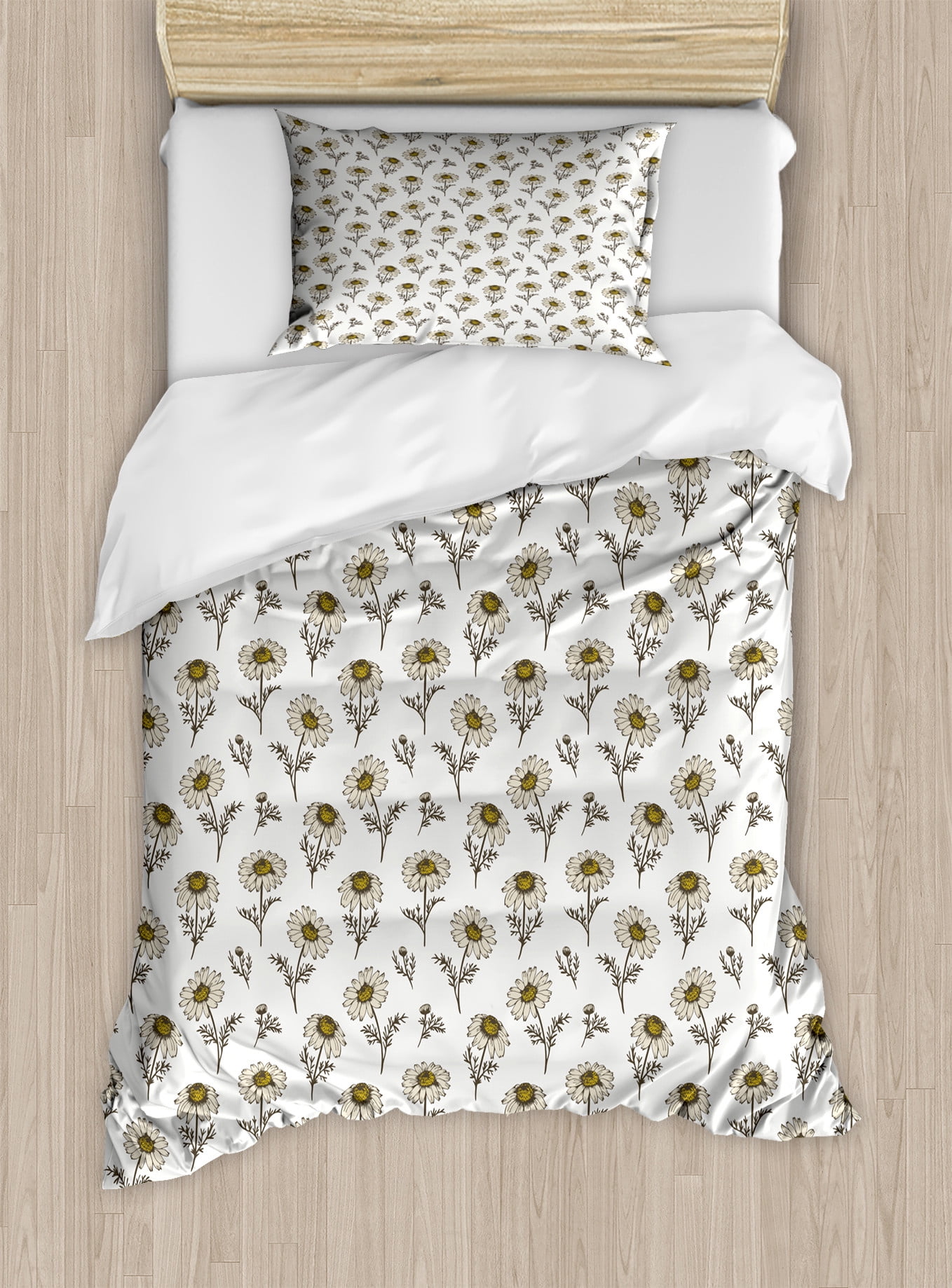 Floral Duvet Cover Set, Classic Isolated Spring Garden Meadow Daisy ...