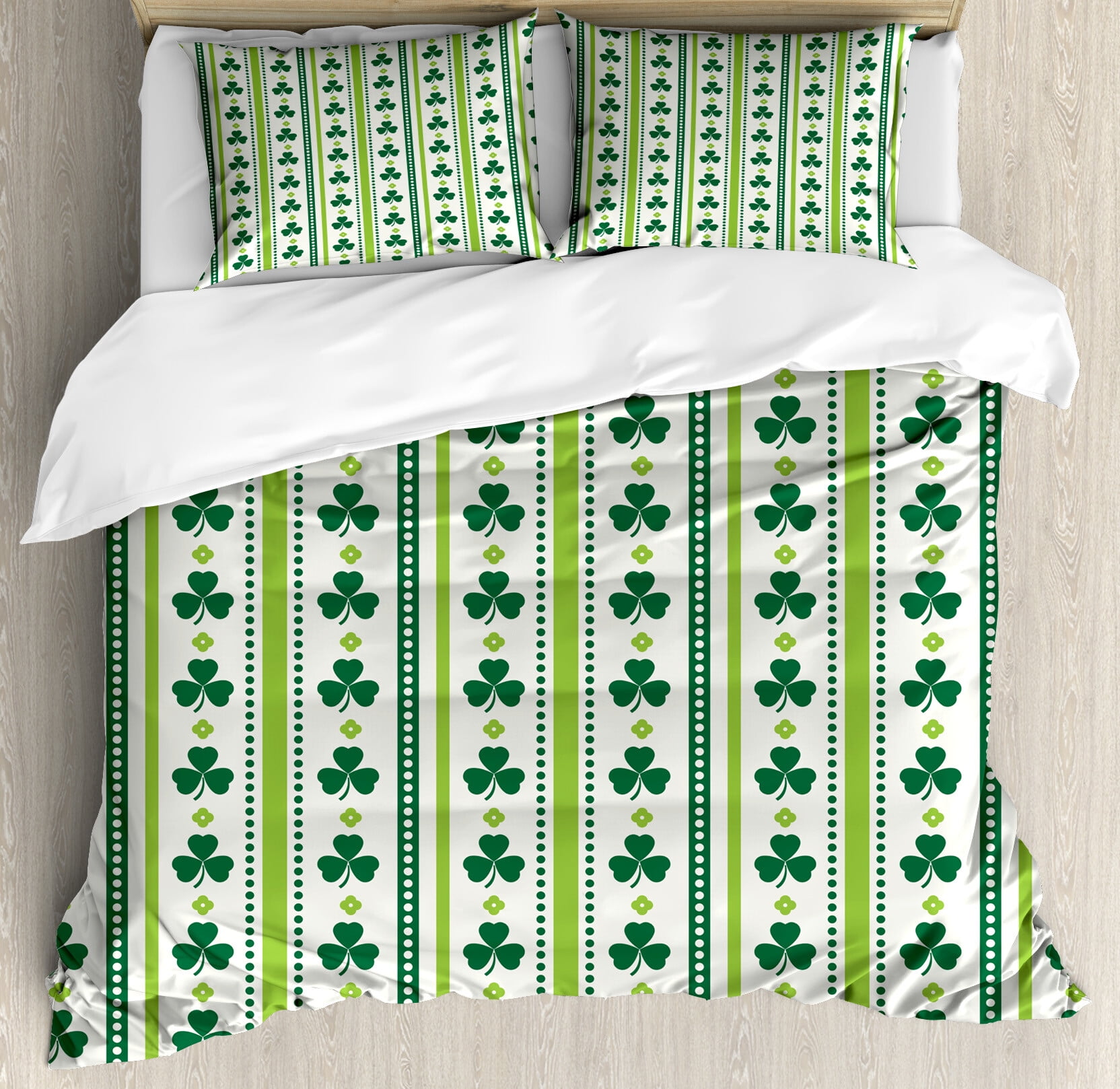 Floral Duvet Cover Set, Clovers Vertical Lines and Dots Irish ...
