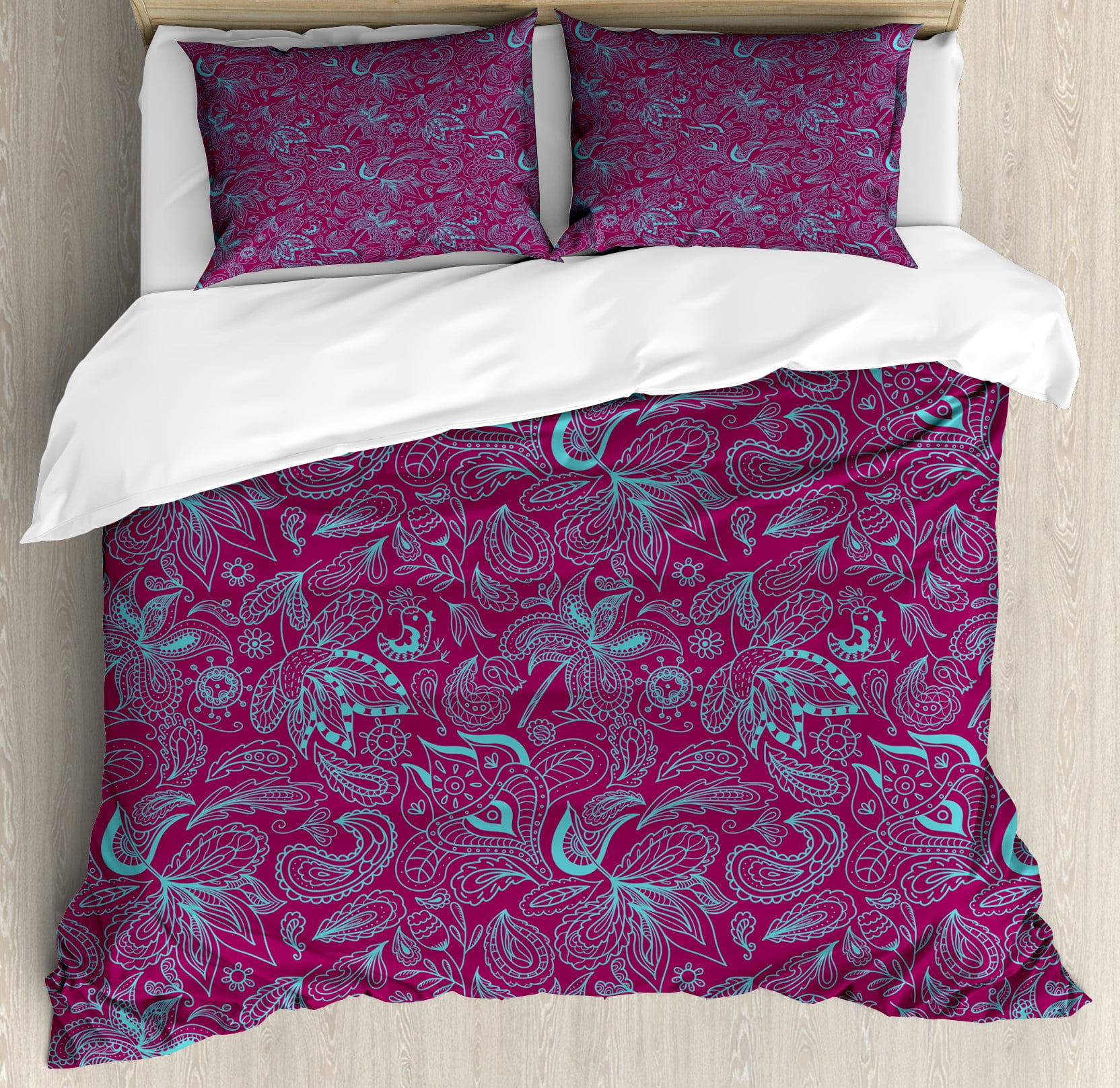Floral Duvet Cover Set, Clutter of Botanical Elements Leaves and ...