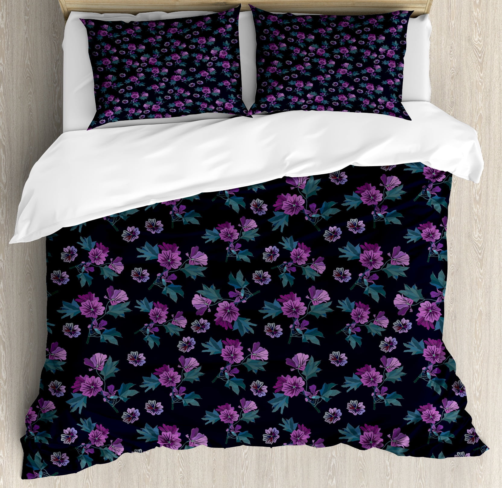 Floral Duvet Cover Set, Colorful Ornamental Lily Poppy Like Flowers ...