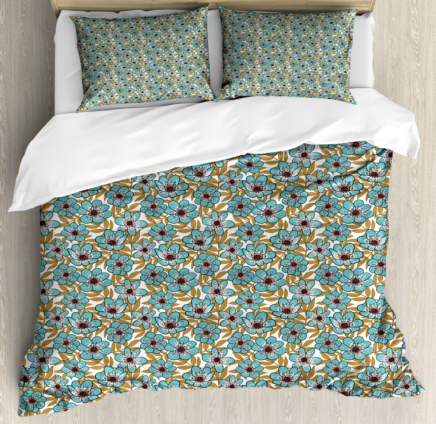 Floral Duvet Cover Set, Continuous Flowers Pattern Vintage Look Calm ...
