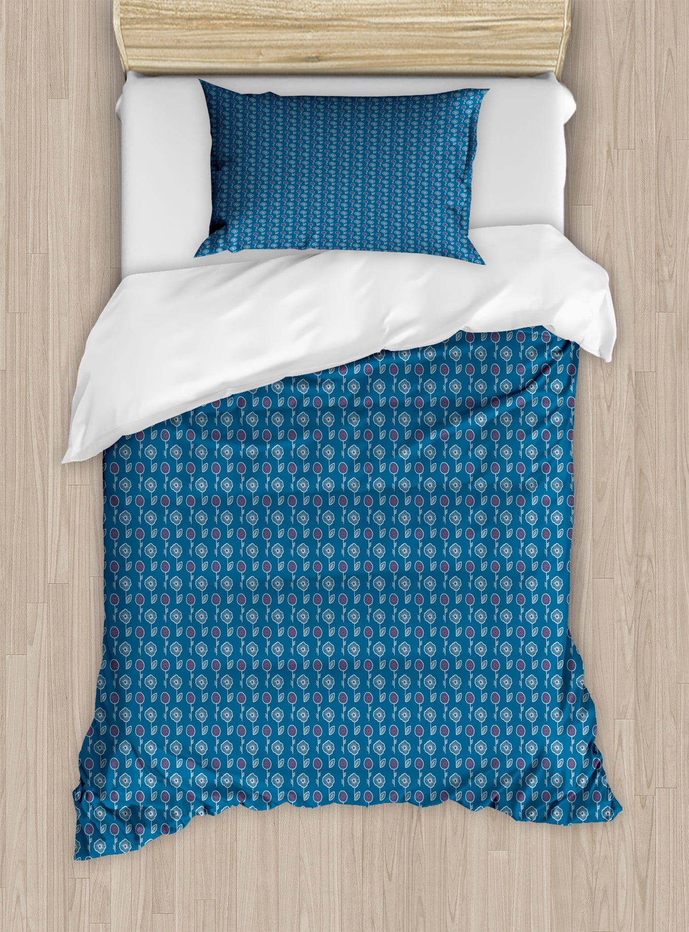 Floral Duvet Cover Set, Continuous Simple Hand Drawn Flowers Doodle ...
