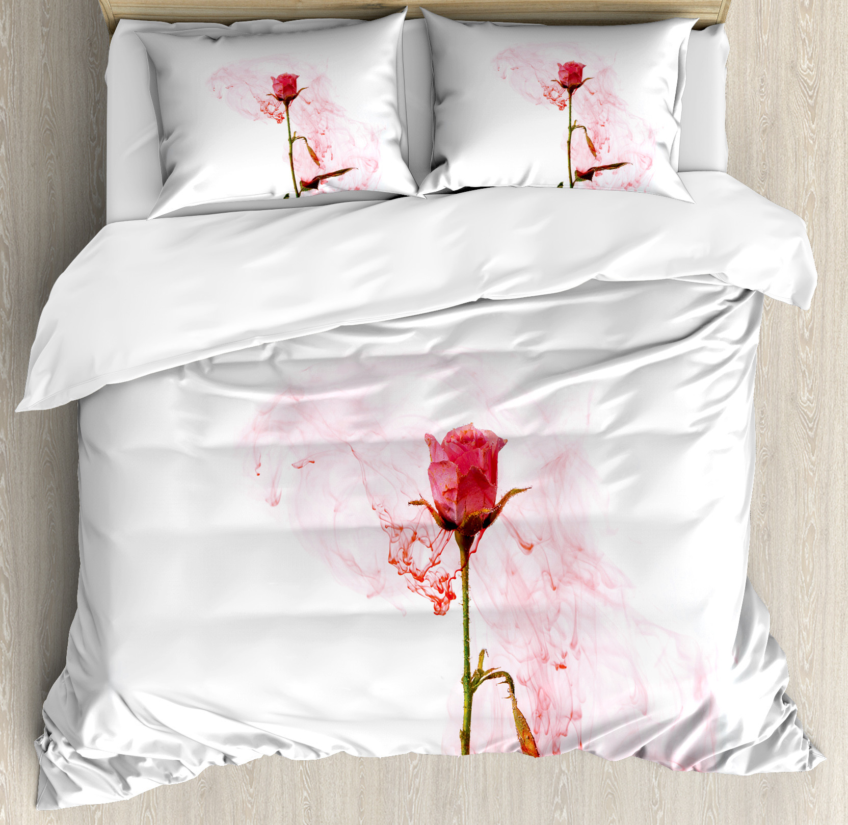 Floral Duvet Cover Set, Delicate Rose Love Depiction Romantic Smoky Art ...
