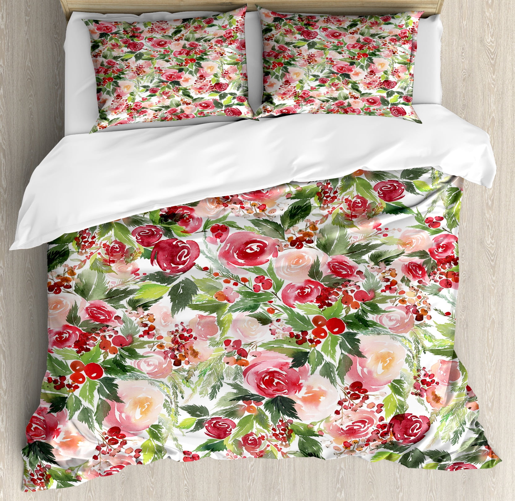 Floral Duvet Cover Set, Delicate Vibrant Colors Roses Bouquet and ...