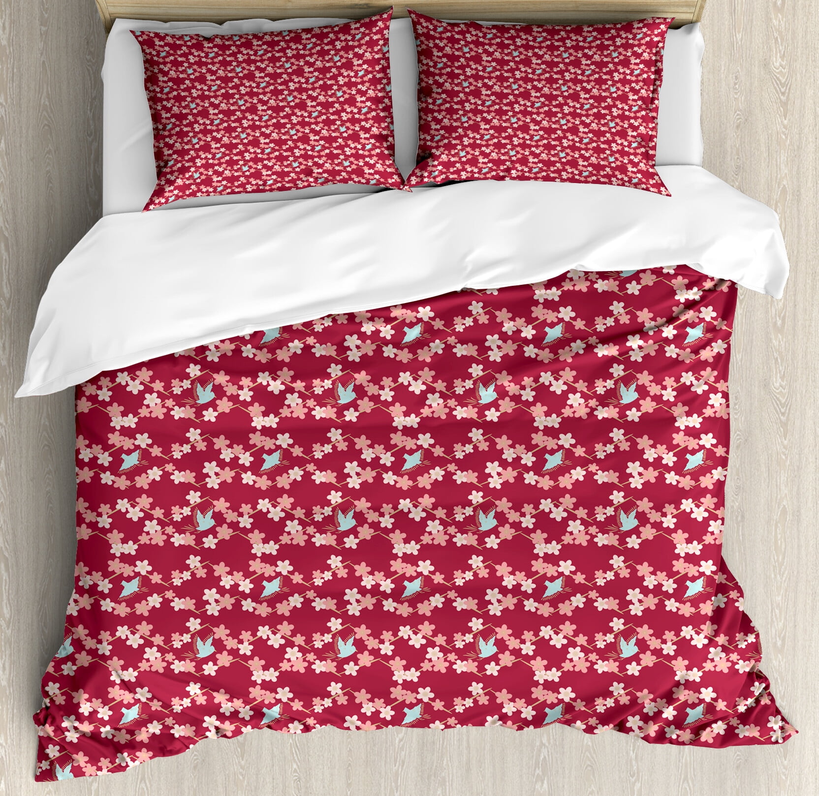 Floral Duvet Cover Set, Demonstration of Japanese Flowers Design with ...