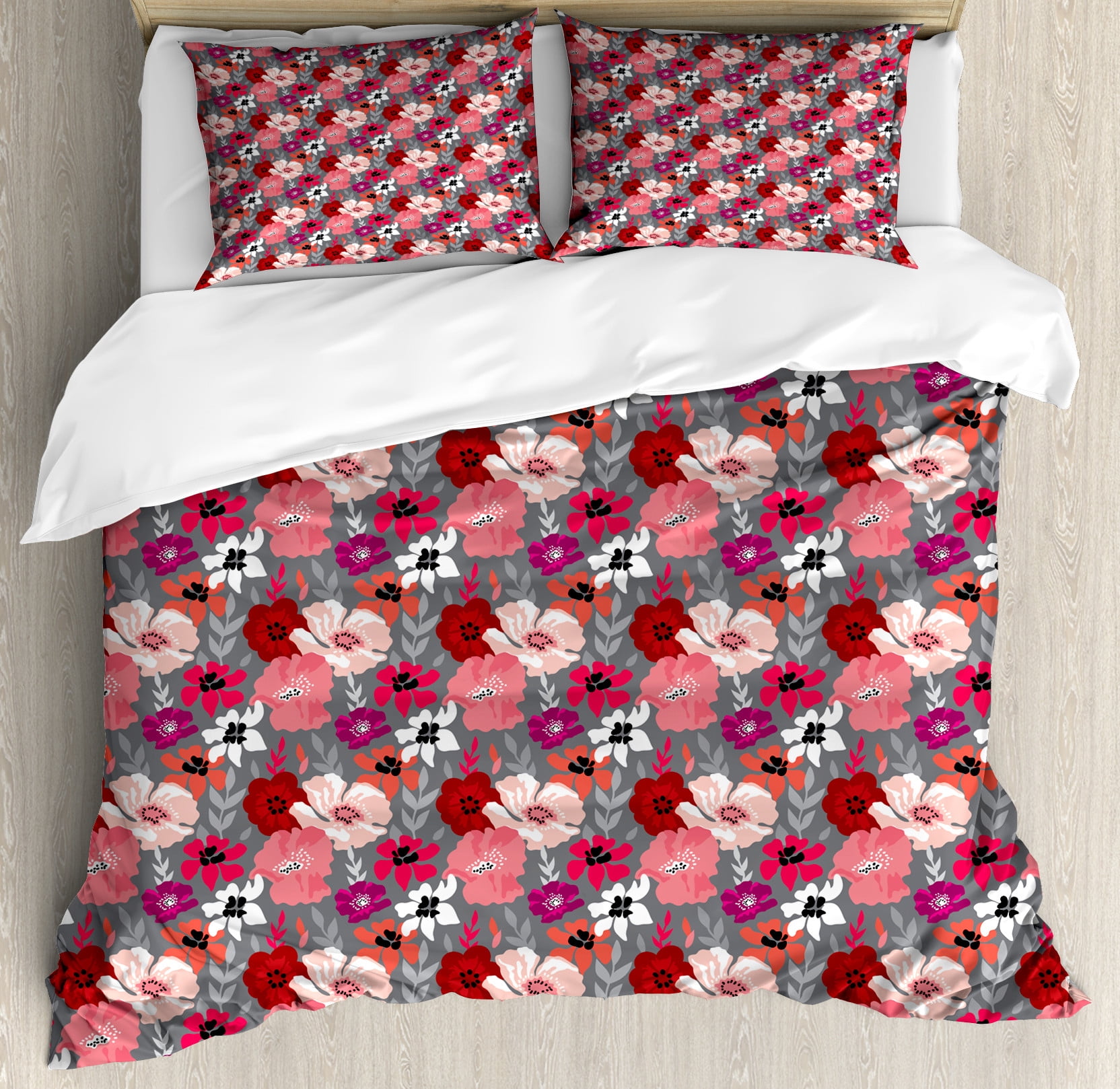 Floral Duvet Cover Set, English and Vintage Style Bold Flower Colors ...