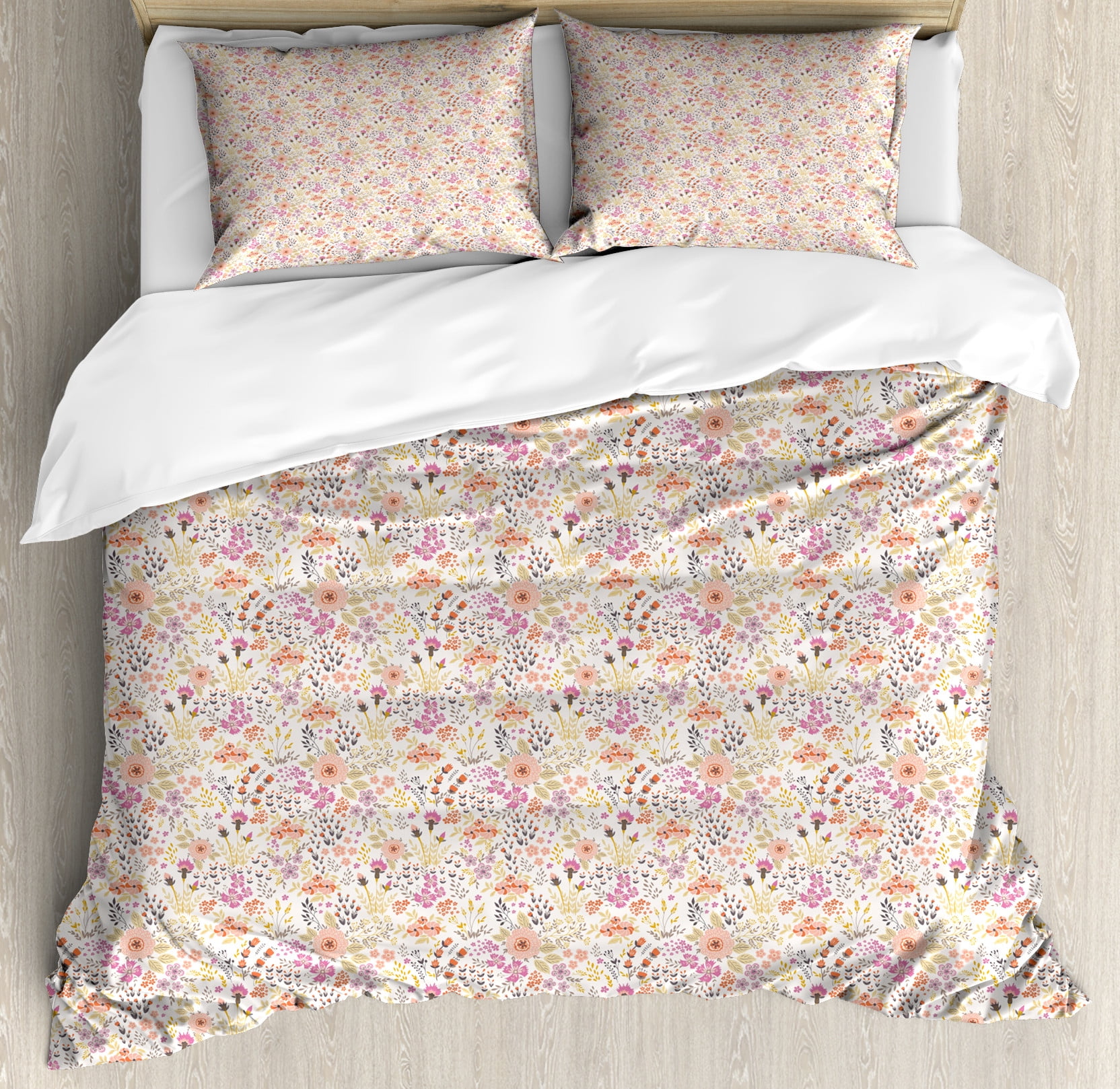 Floral Duvet Cover Set, Feminine Flowers Composition Spring Flourishes ...