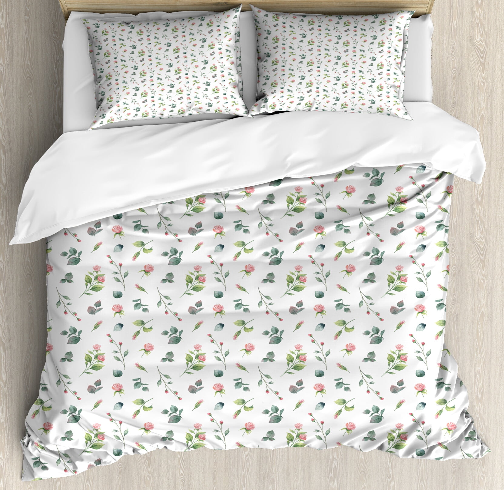 Floral Duvet Cover Set, Feminine Romantic Look Watercolor Look Roses ...