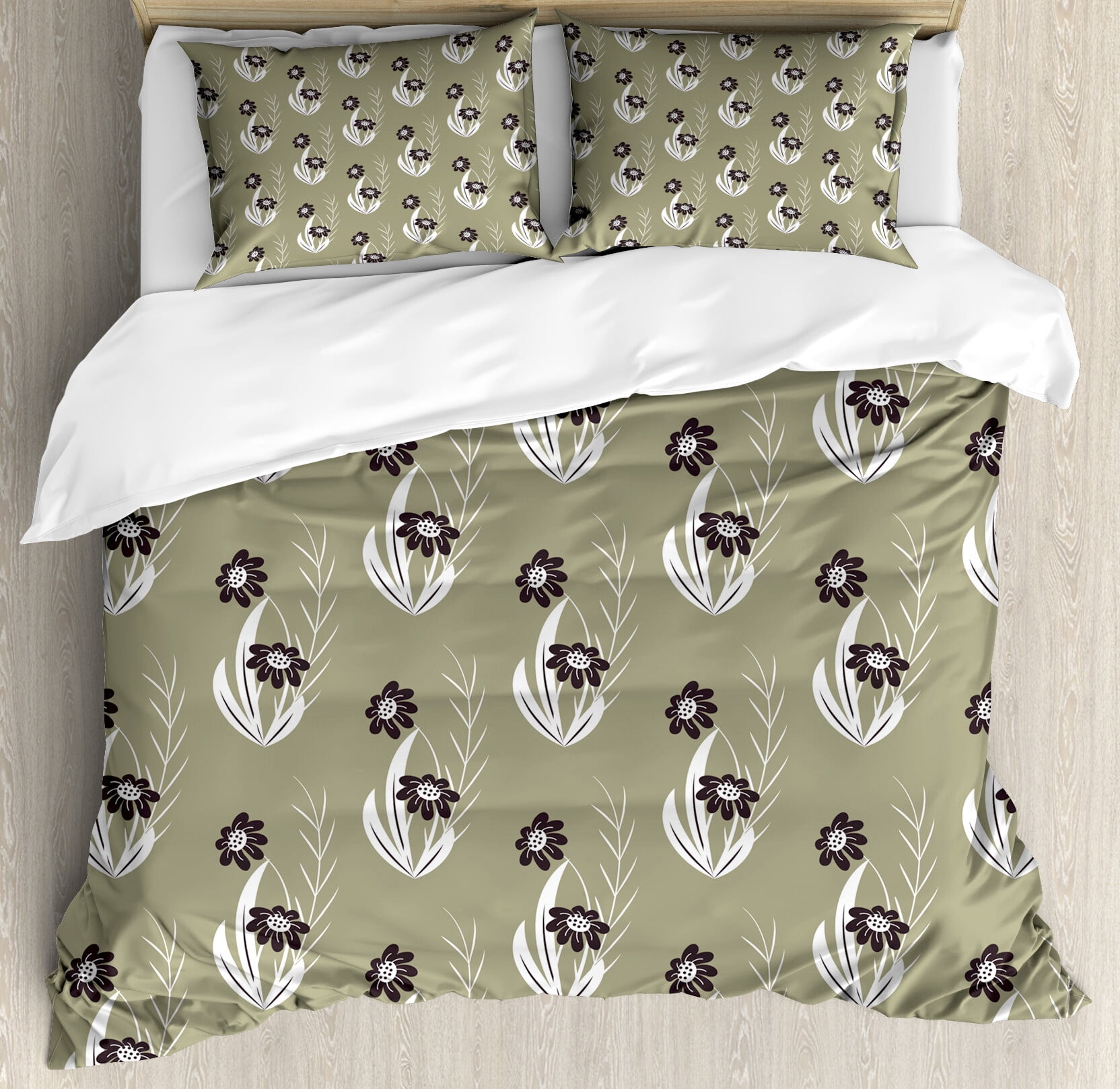 Floral Duvet Cover Set, Flowers Tiny Branches Leaves Dotted Blooms Pattern Garden Theme ...
