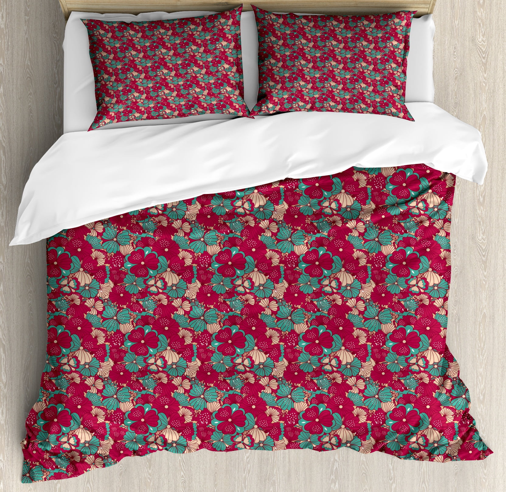 Floral Duvet Cover Set, Folklore Inspired Blooming Flower Petals ...