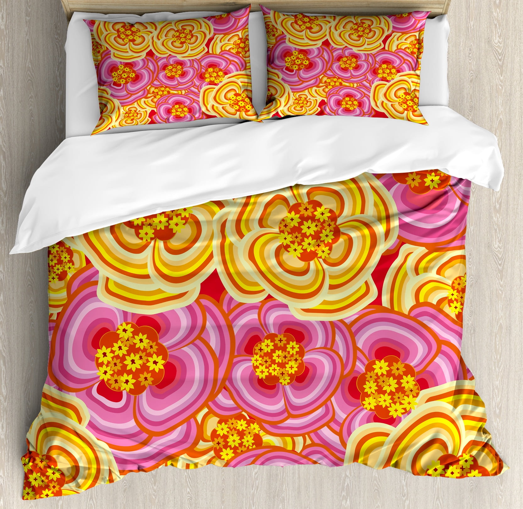 Floral Duvet Cover Set, Funky Vibrant Colored Flower Burst Little ...