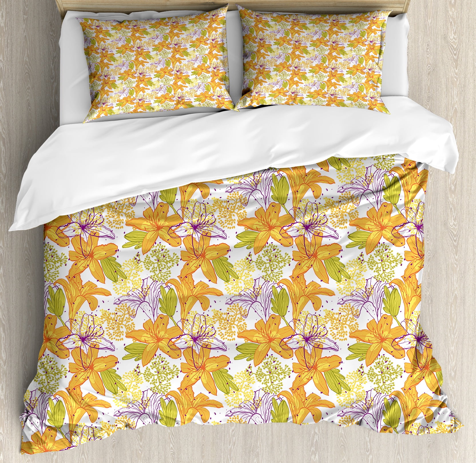 Floral Duvet Cover Set, Giant Lily Flowering Petals Exotic Blooms ...