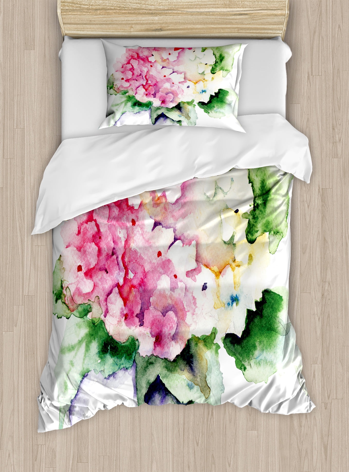 Floral Duvet Cover Set, Hydrangea Flower Bouquet in Watercolor Blossoms ...