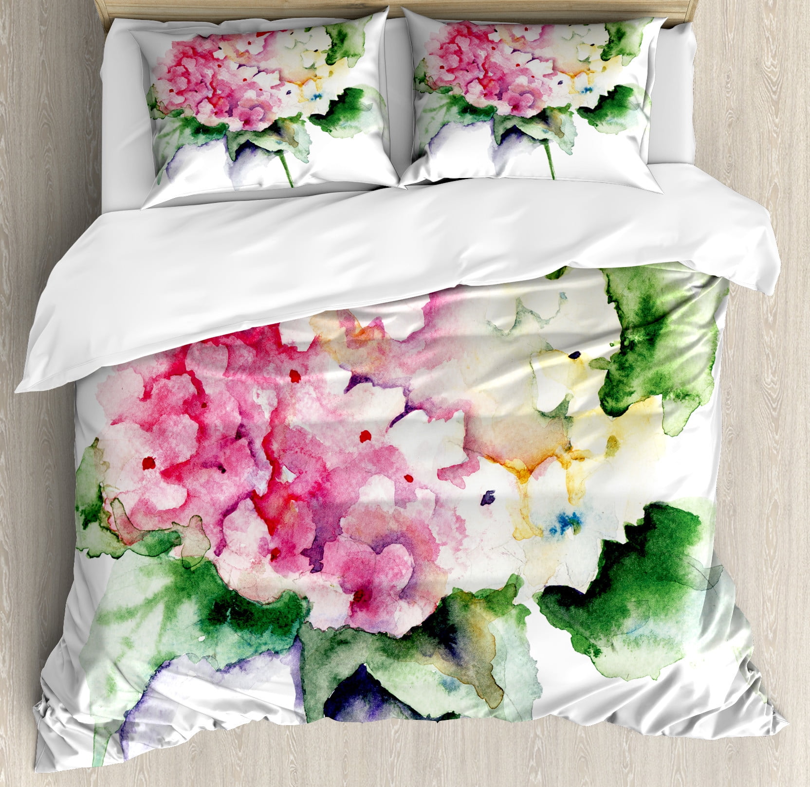 Floral Duvet Cover Set, Hydrangea Flower Bouquet in Watercolor Blossoms ...