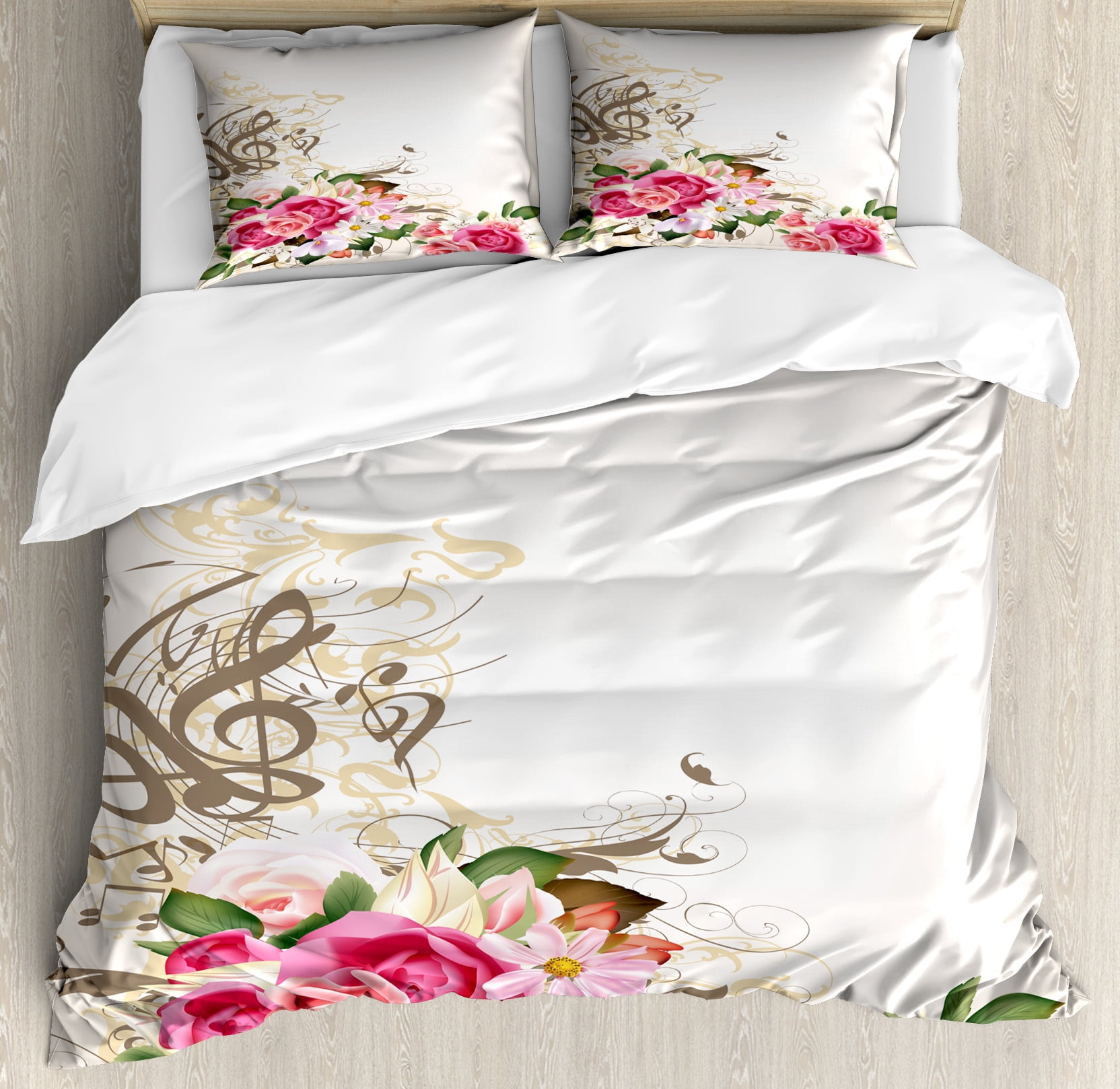 Floral Duvet Cover Set, Illustrated Compoisiton of Spring Flowers and ...