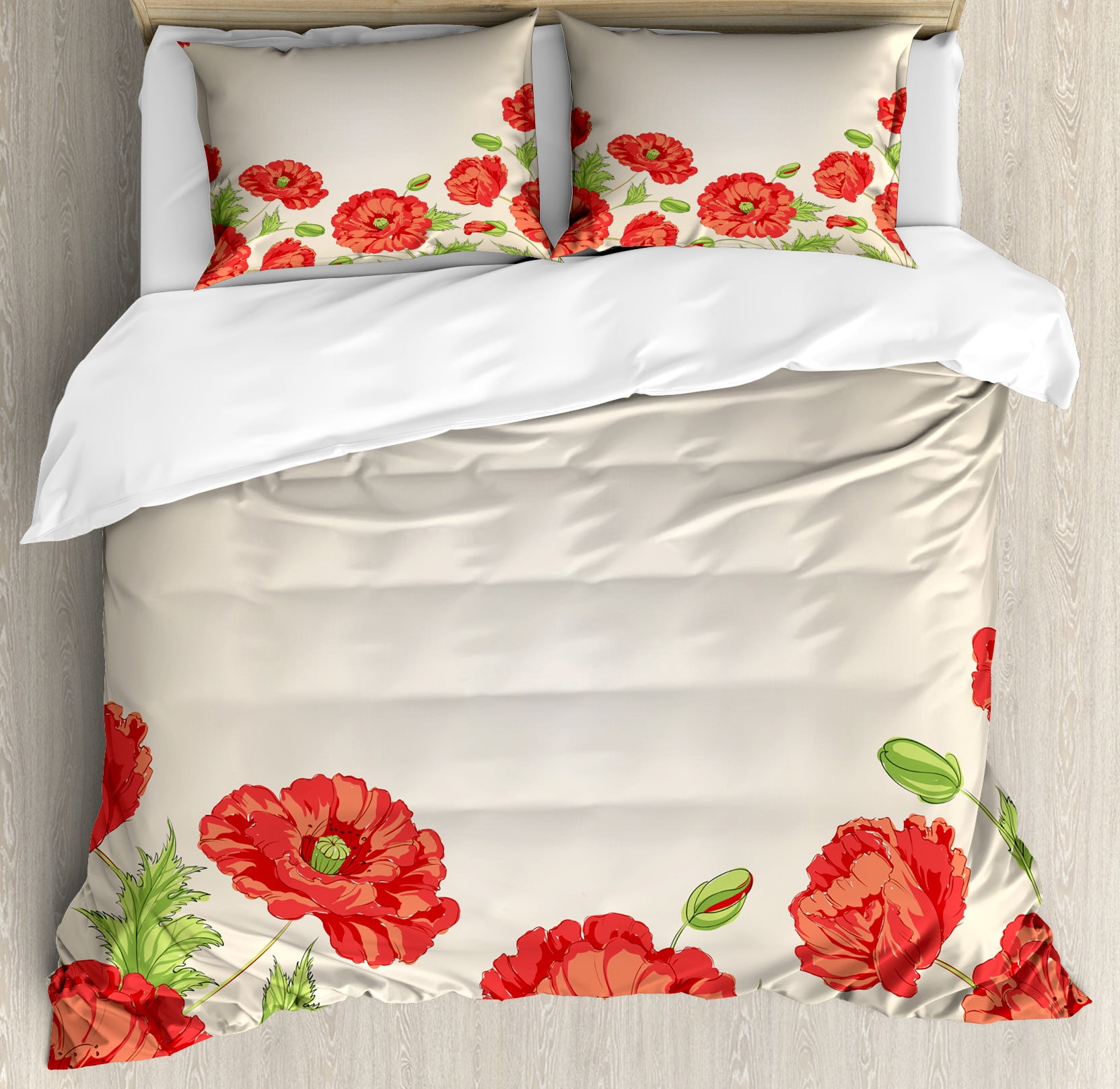 Floral Duvet Cover Set, Illustration of a Card Poppy Flowers Floral ...
