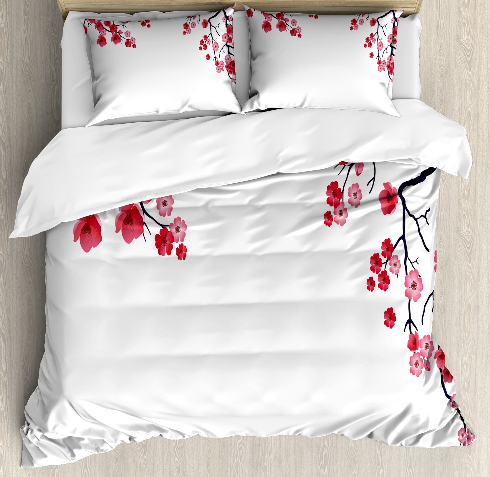 Floral Duvet Cover Set, Illustration of Flowering Branch Sakura ...