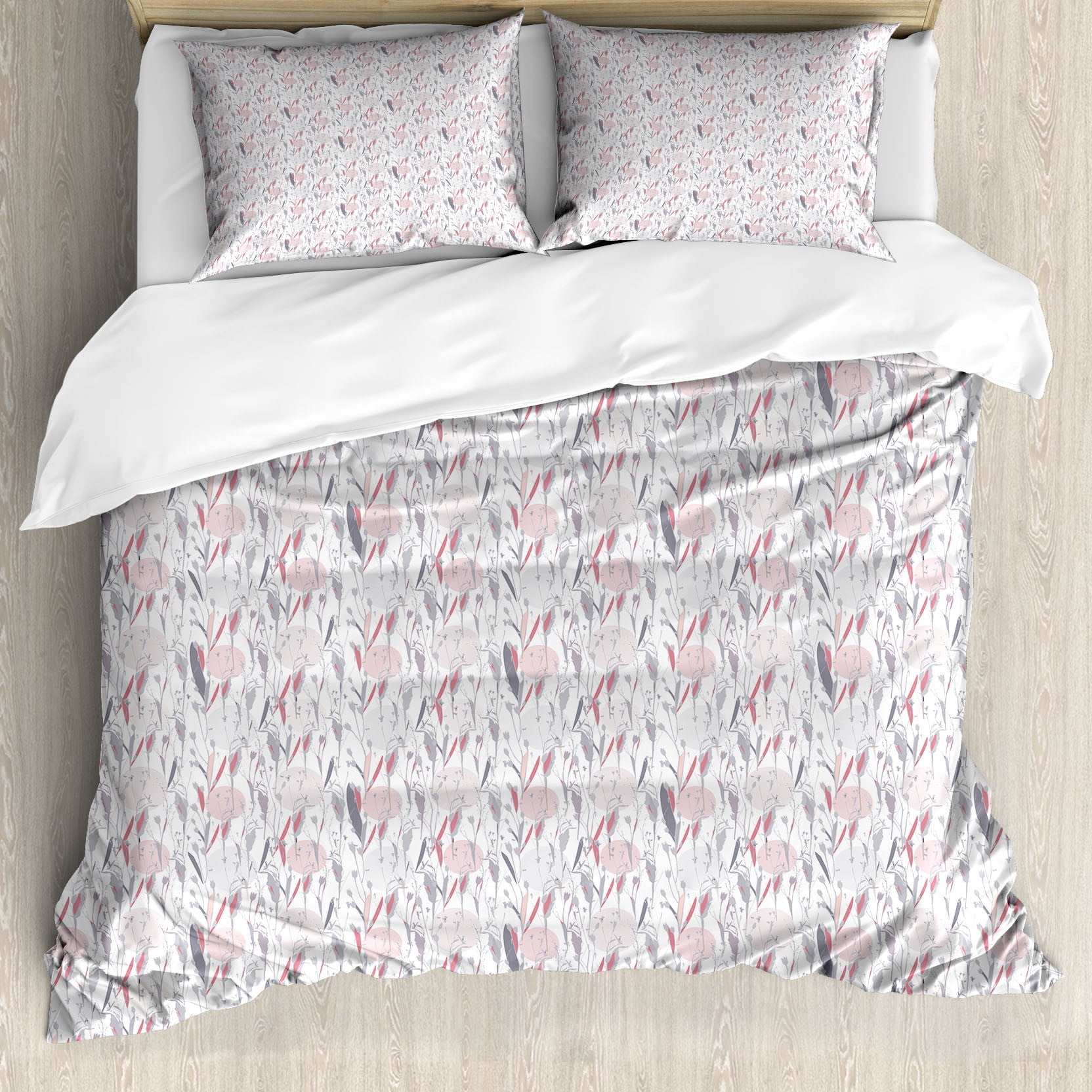 Floral Duvet Cover Set, Illustration of Soft Tone Branches Leaves Botany Elements Scattered ...