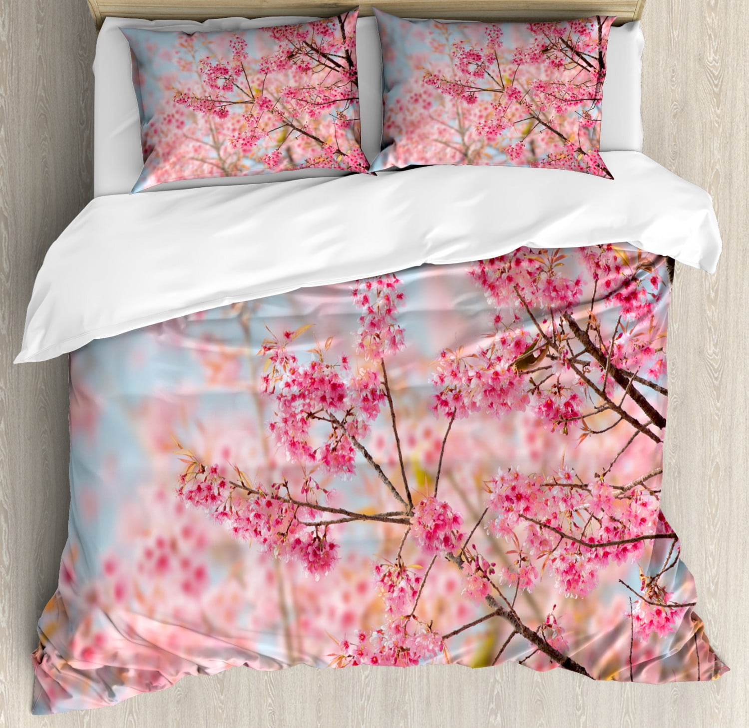 Floral Duvet Cover Set King Size, Japanese Sakura Cherry Blossom ...