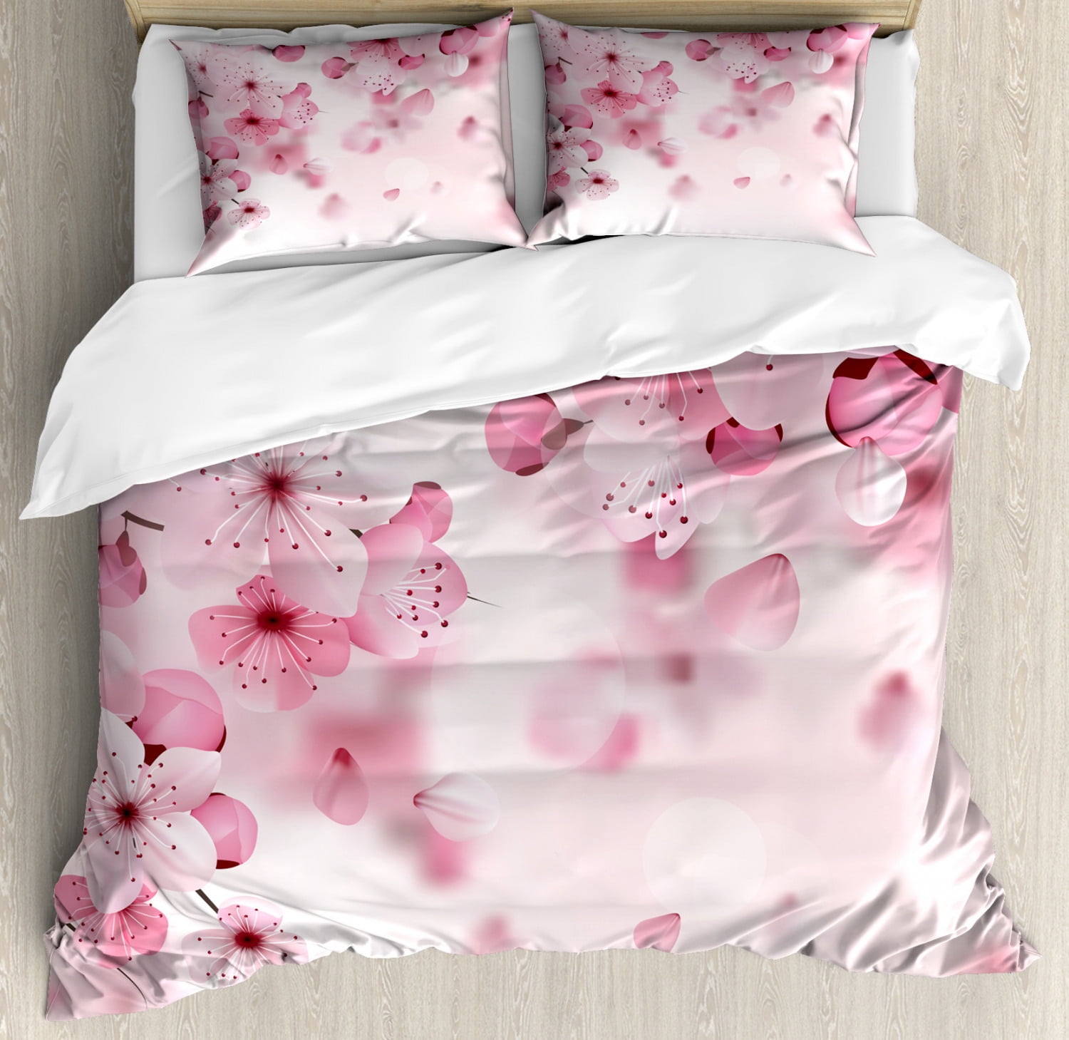 Floral Duvet Cover Set King Size, Japanese Sakura Flowers Blossoms ...