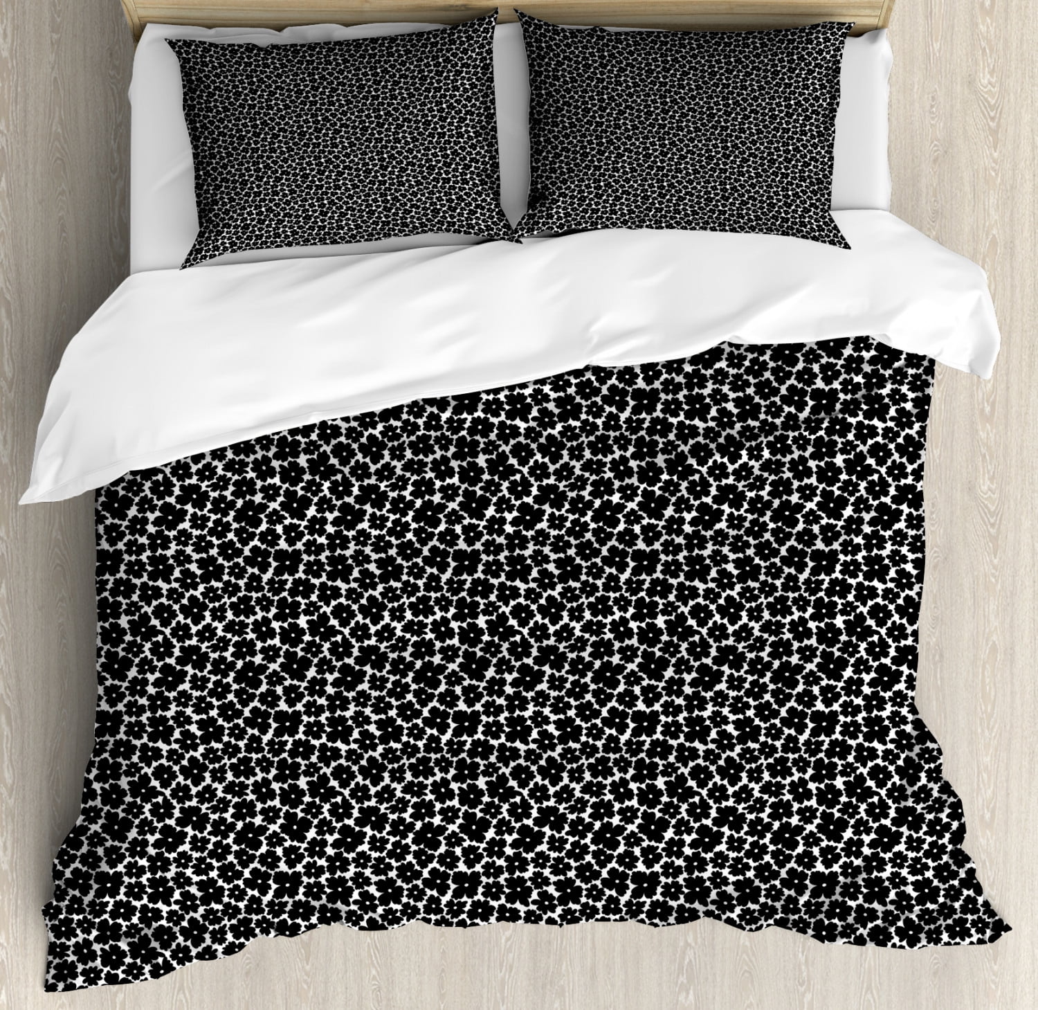 Floral Duvet Cover Set King Size, Repeating Flower in Monotone on a ...