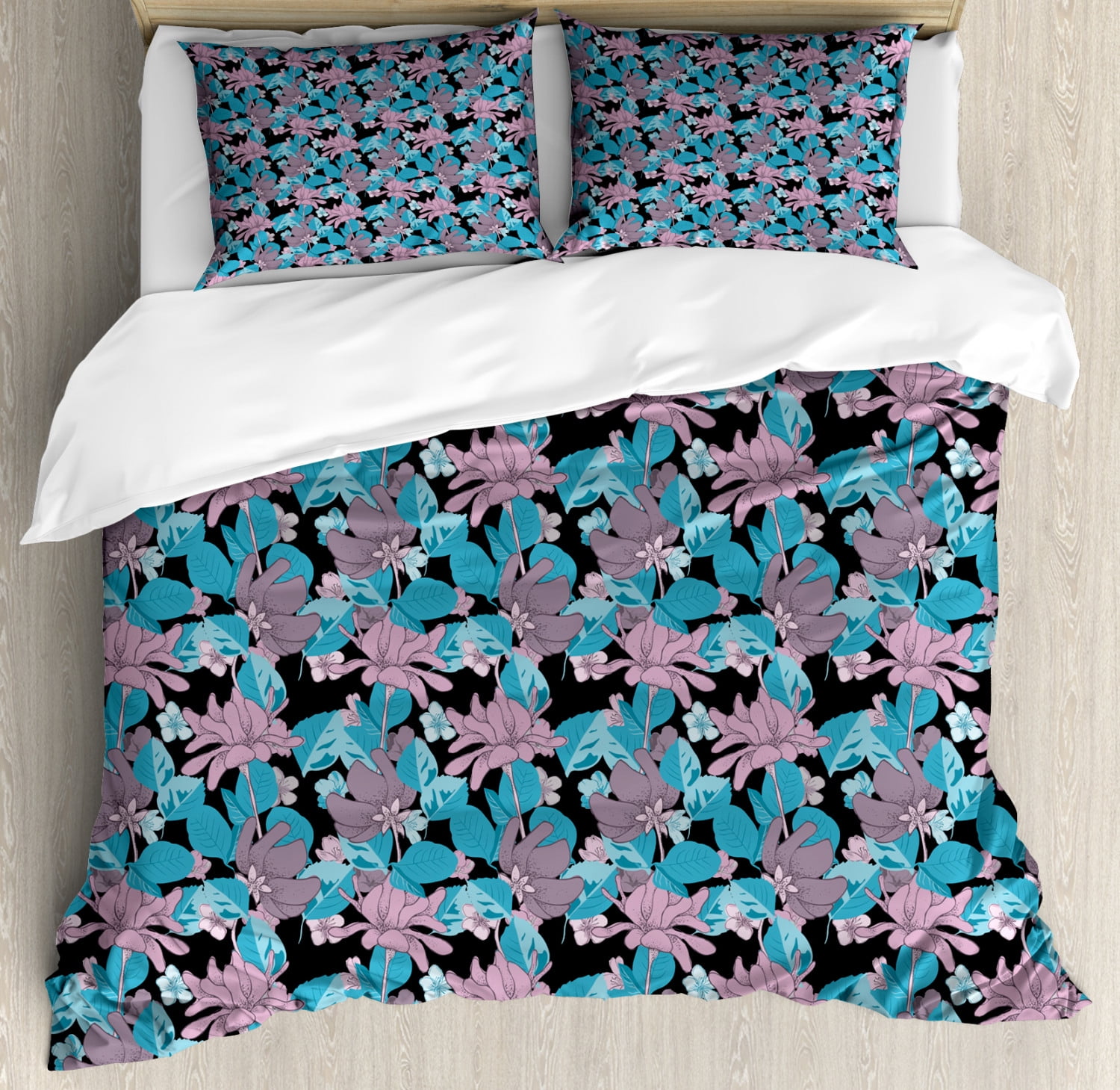 Floral Duvet Cover Set King Size, Tropical Pattern with Spring Petals ...