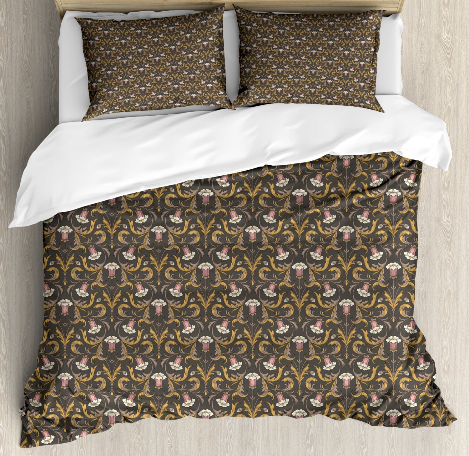 Floral Duvet Cover Set King Size, Victorian Style Retro Pink Bell ...