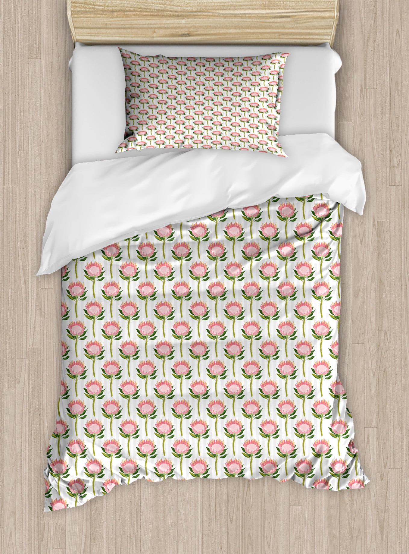 Floral Duvet Cover Set, Layout of Protea Flowers Vertically Assorted ...