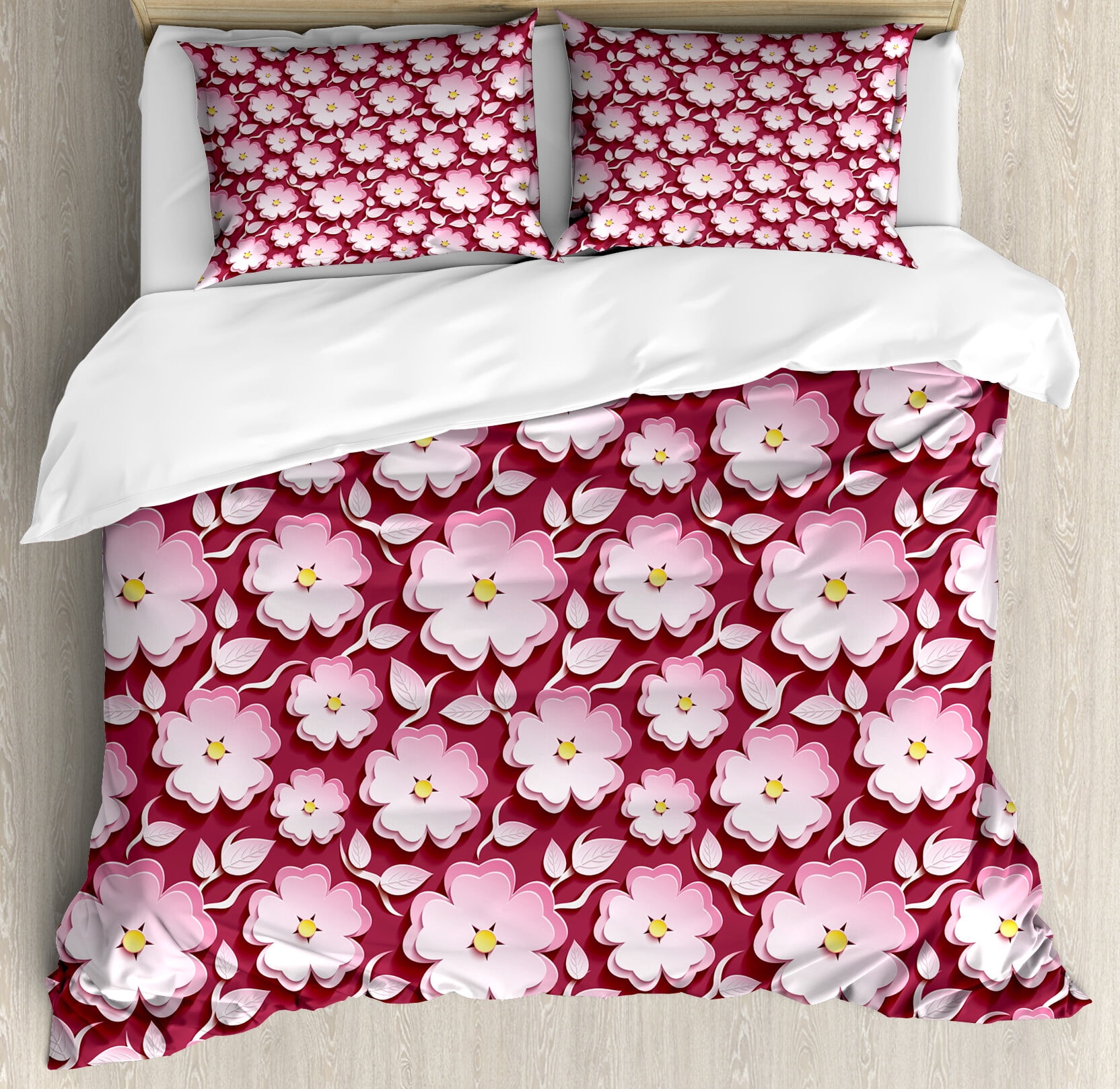 Floral Duvet Cover Set, Macro Flower Petal of Japanese Cherry Blossom ...