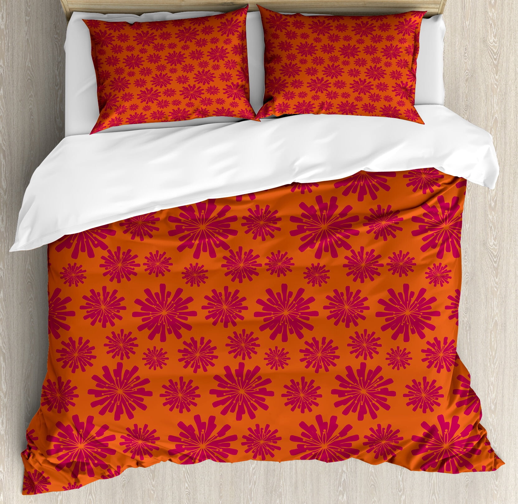 Floral Duvet Cover Set, Modern Design with Geometrical Bold Line ...