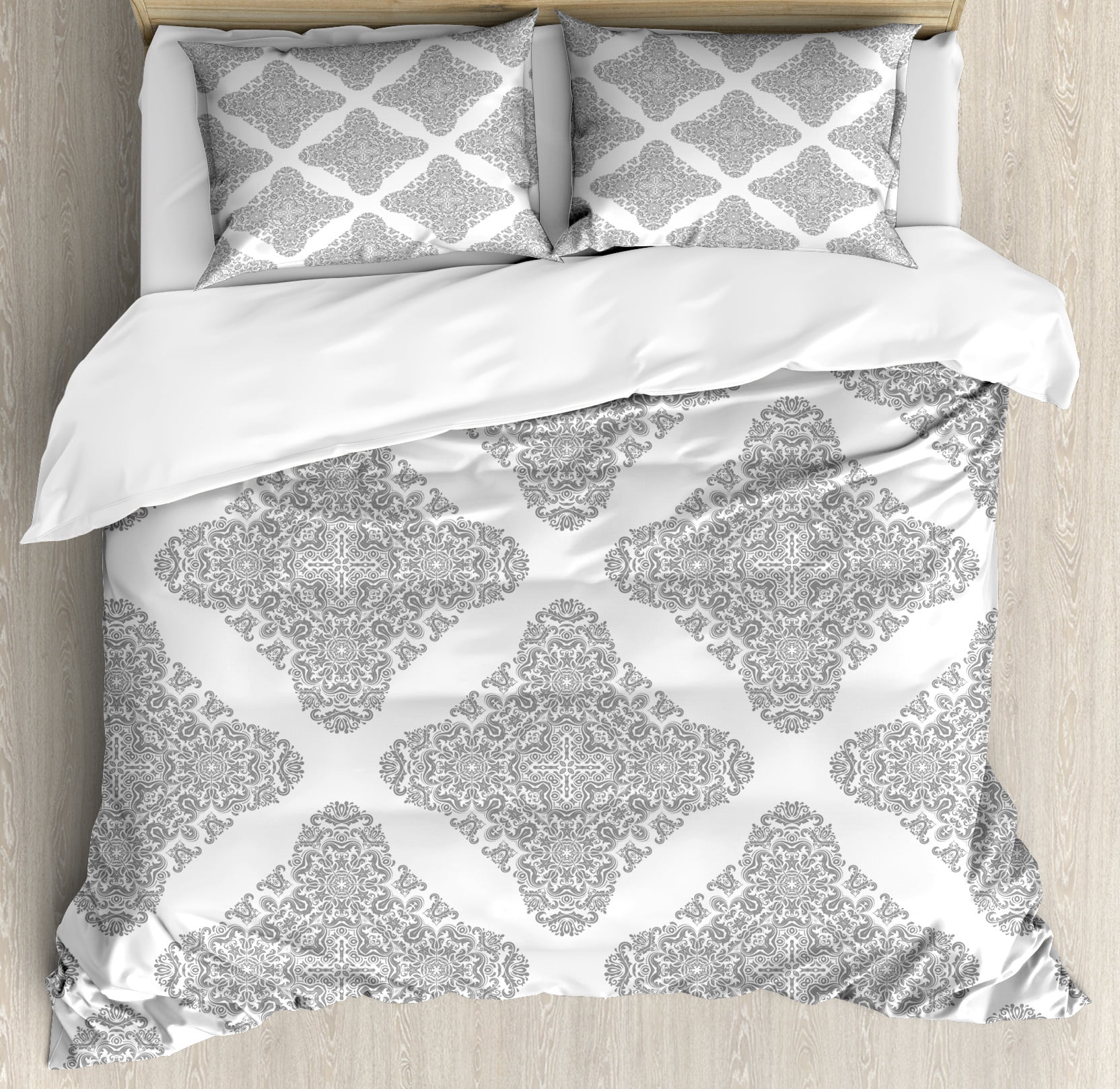Floral Duvet Cover Set, Modernized Damask Altered Flowers Accumulated ...