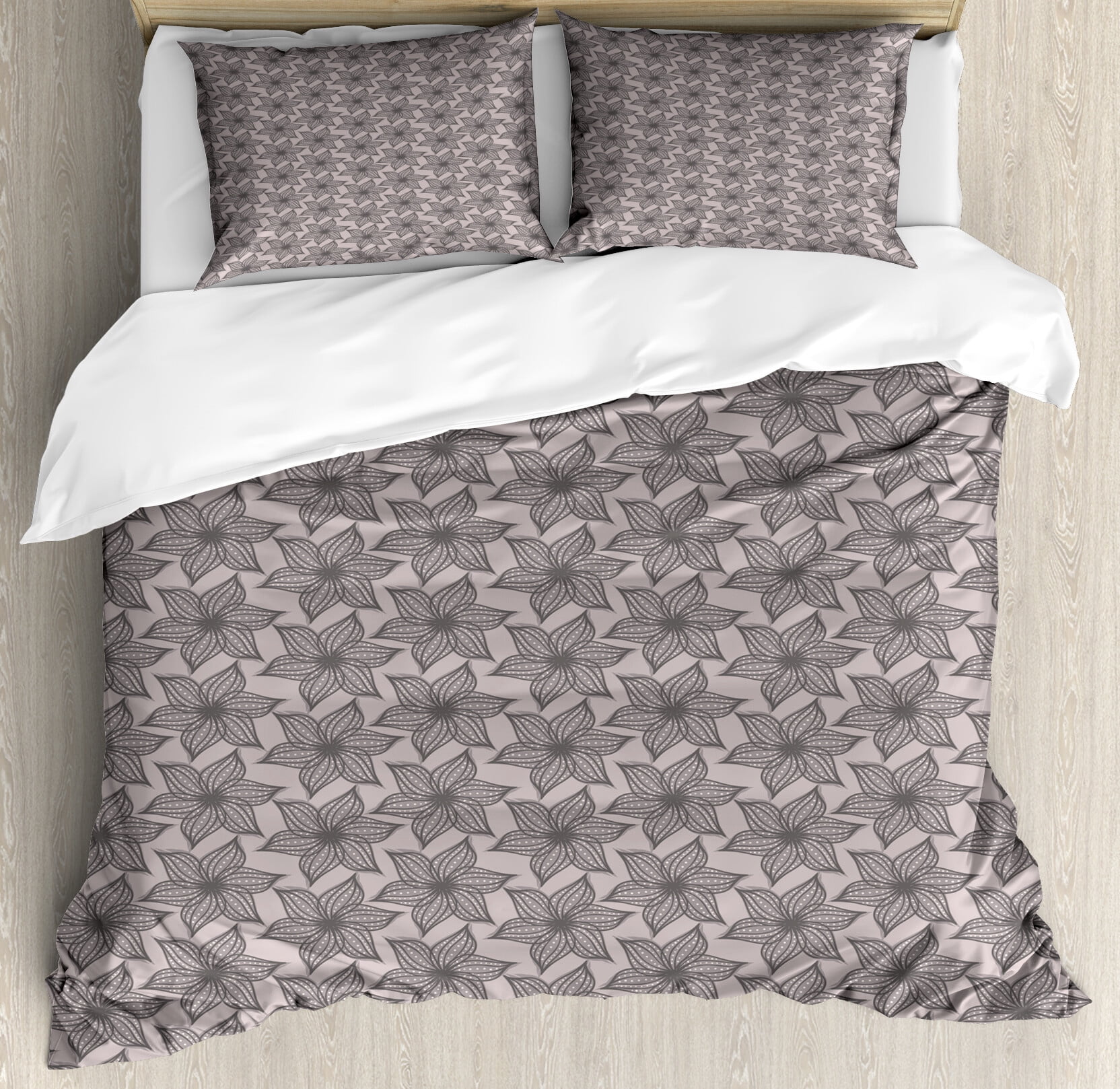 Floral Duvet Cover Set, Modest Tones Minimalistic Style Pointy Petals ...