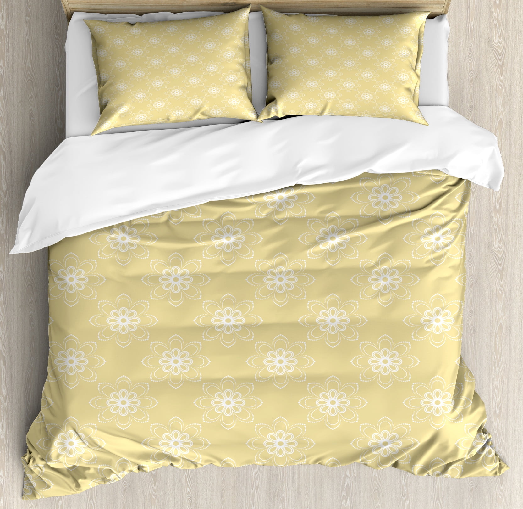 Floral Duvet Cover Set, Monochromatic Dotted Flowers in Classical Style ...