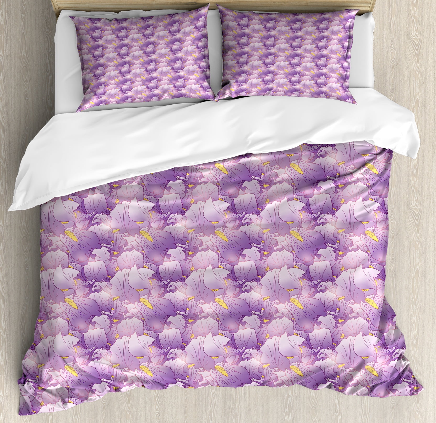 Floral Duvet Cover Set, Nature Themed Violet Tone Iris Flowers in Effect, Decorative 3 Piece ...