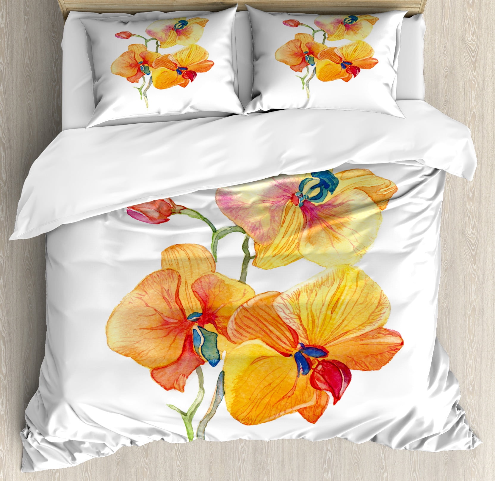 Floral Duvet Cover Set, Orchid Petals Wild Flower Exotic Fragrance Pure ...