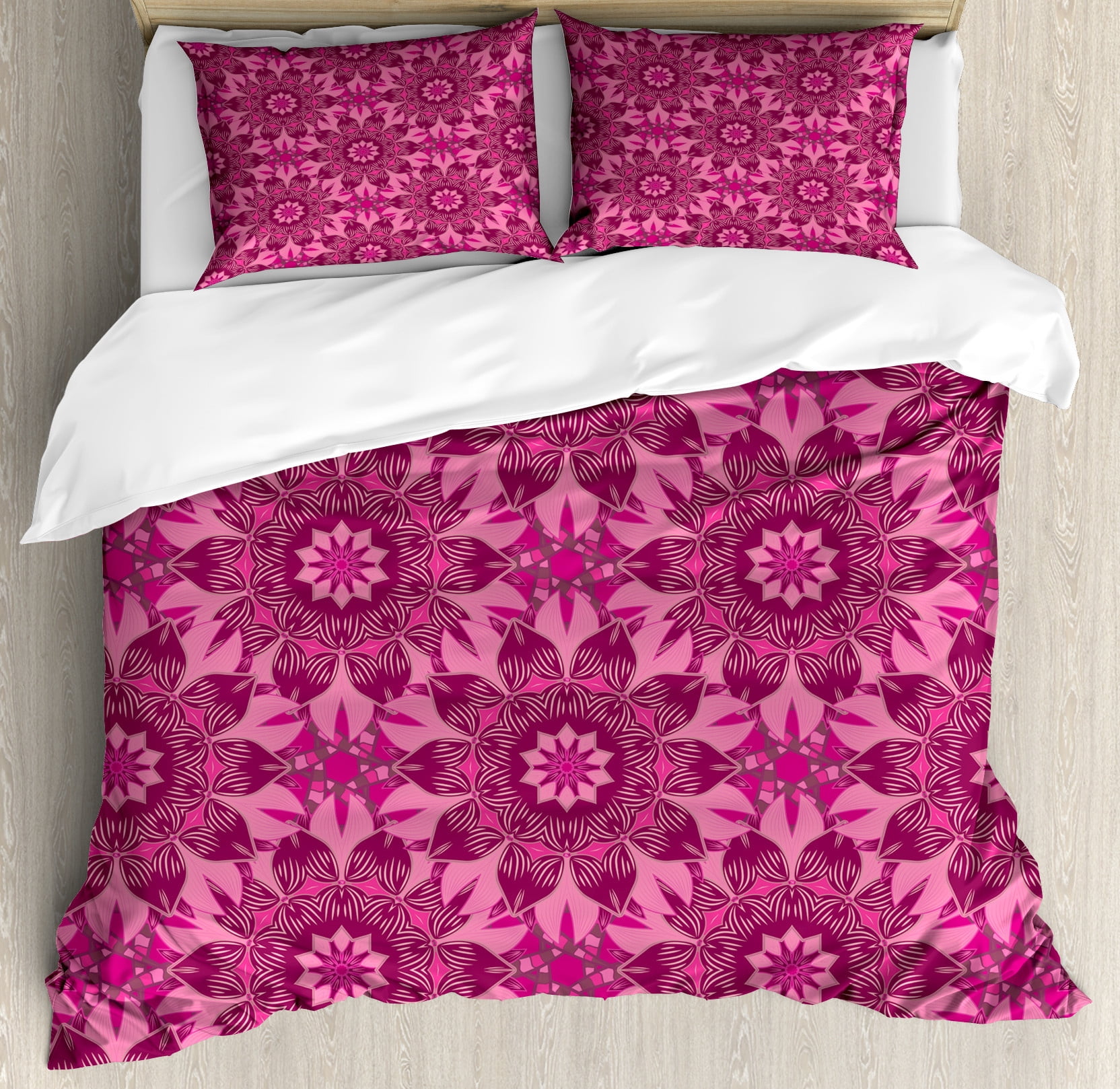 Floral Duvet Cover Set, Oriental Ornamental Flower Pattern Folk Effects ...