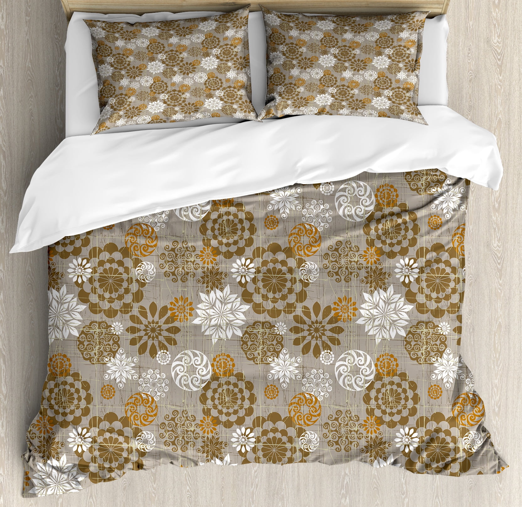 Floral Duvet Cover Set, Ornamental Flower Design Various Color ...