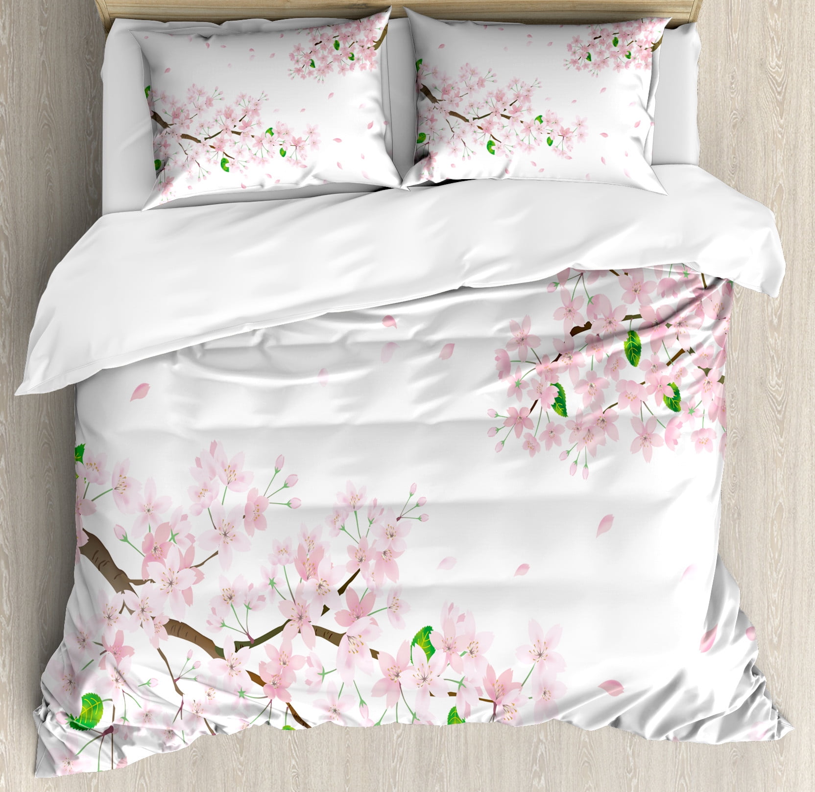 Floral Duvet Cover Set, Pastel Tone Sakura Flower Branches in Cherry ...