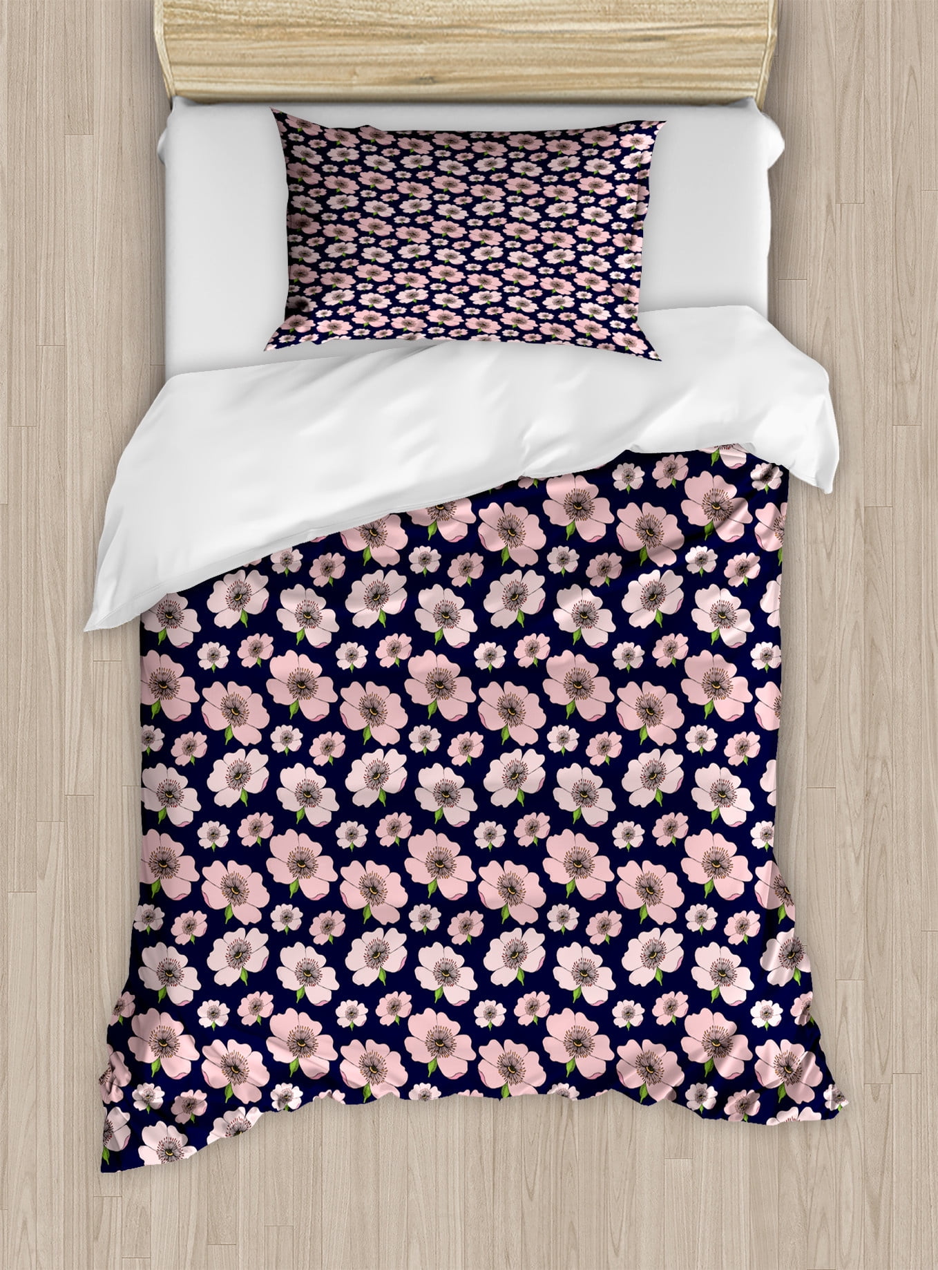 Floral Duvet Cover Set, Pattern of Dog Rose Pastel Pink Tone Repetitive ...