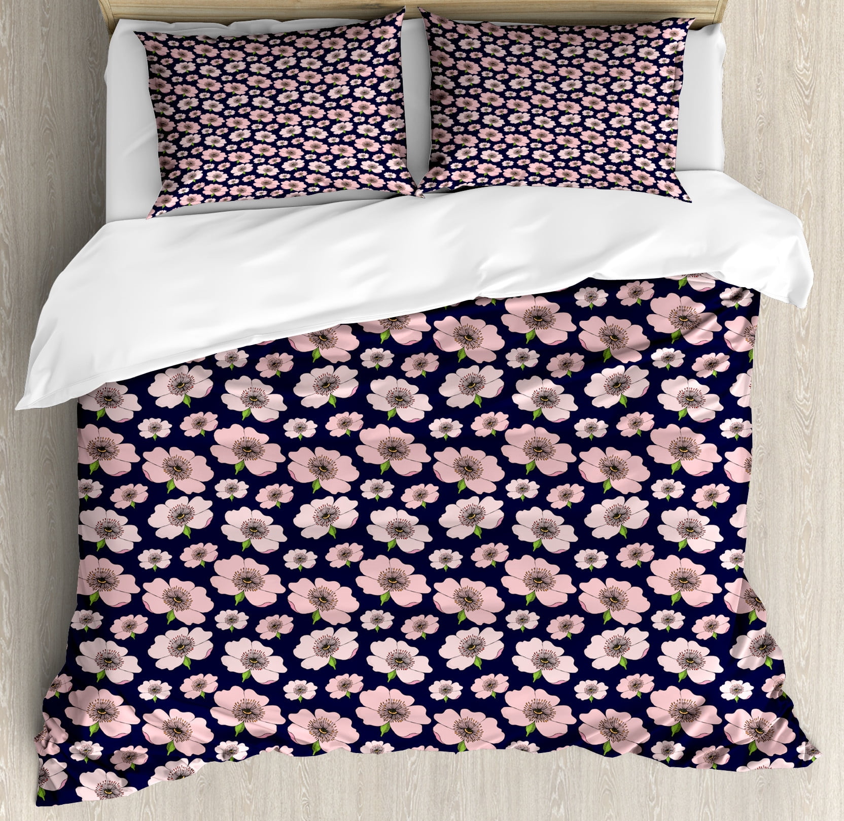 Floral Duvet Cover Set, Pattern of Dog Rose Pastel Pink Tone Repetitive ...