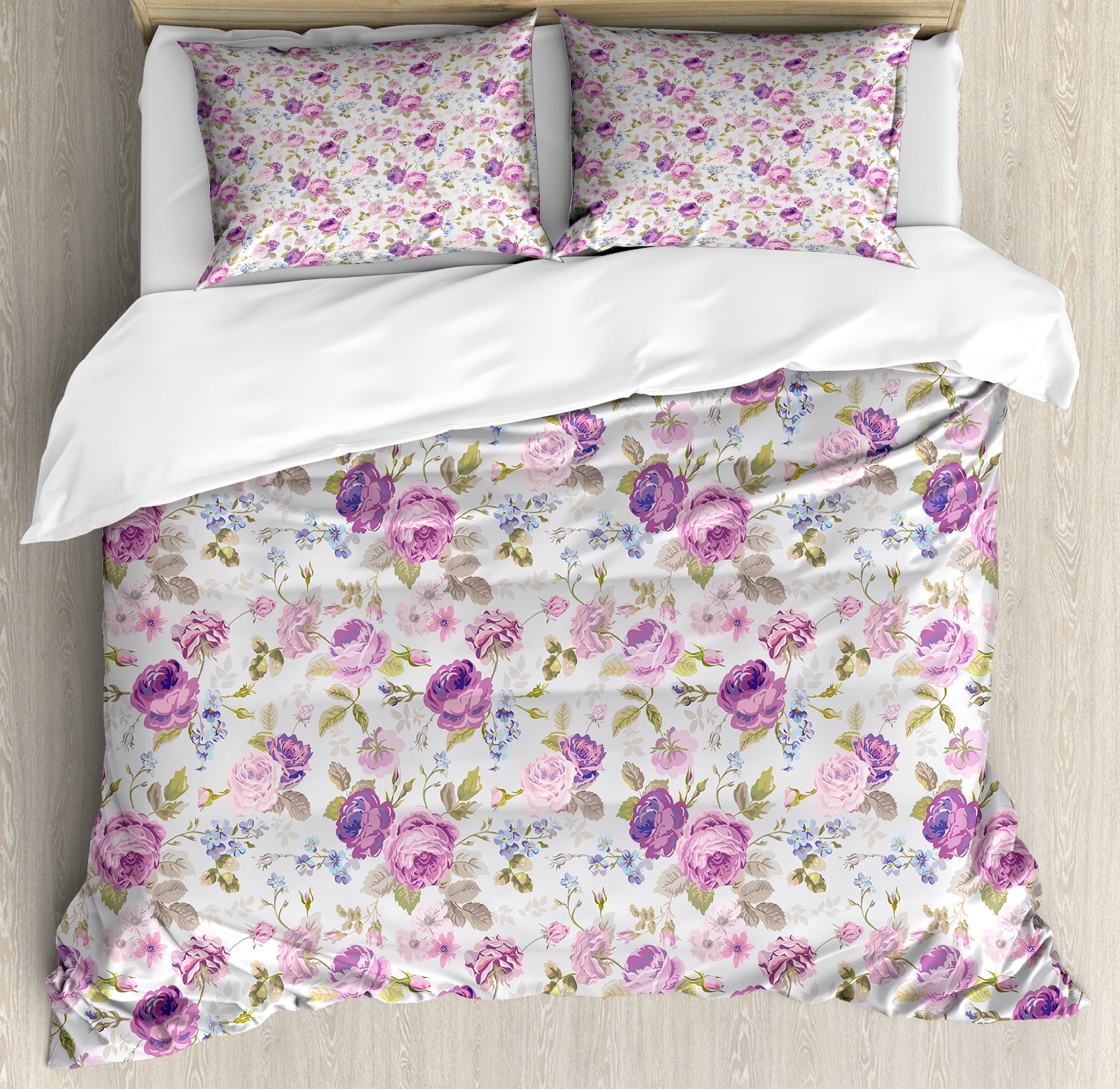 Floral Duvet Cover Set, Floral Pattern Pastel Tones Love and Adoration ...
