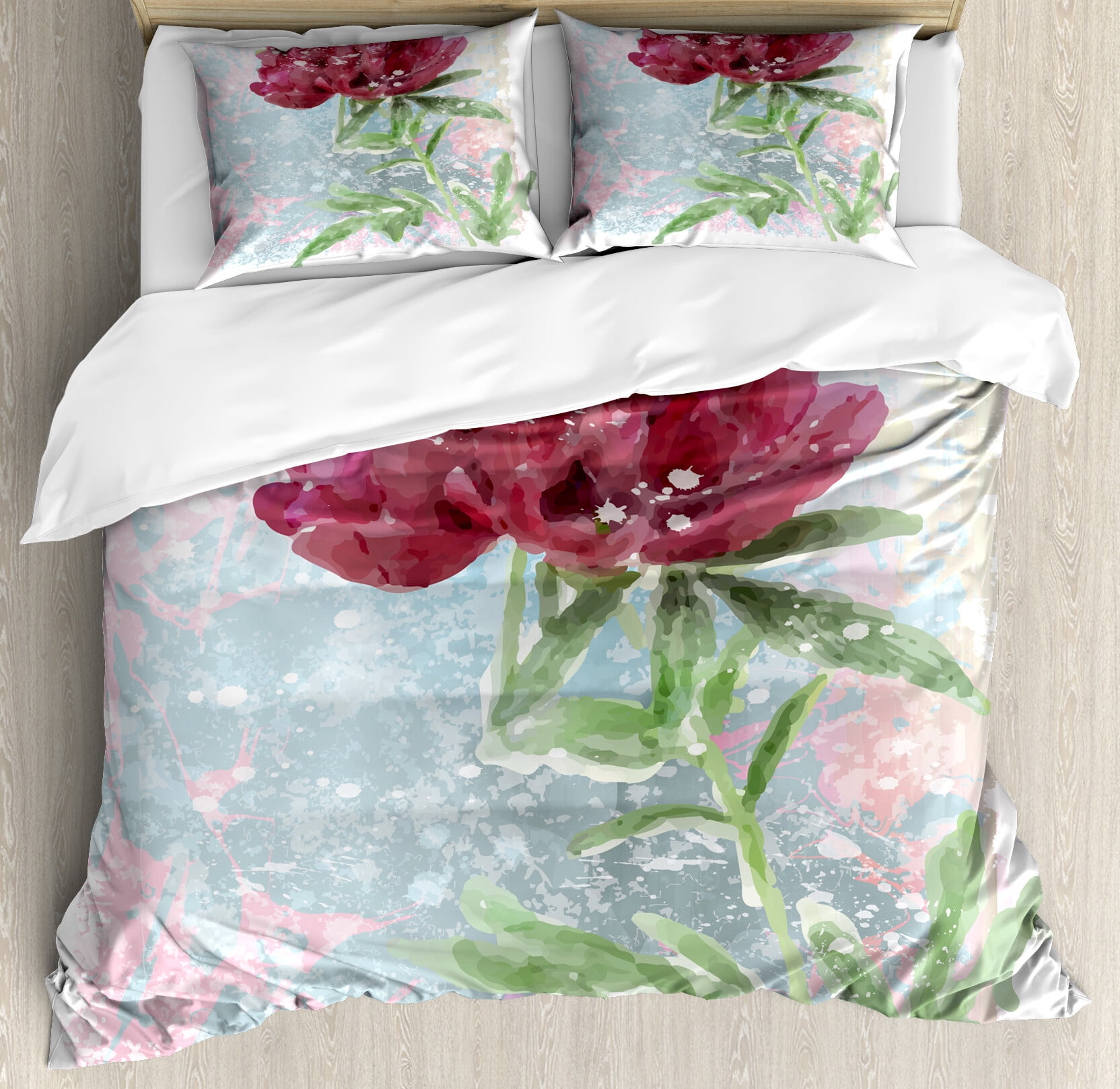 Floral Duvet Cover Set, Peony Flower Murky Blossom Nature Beauty Growth ...