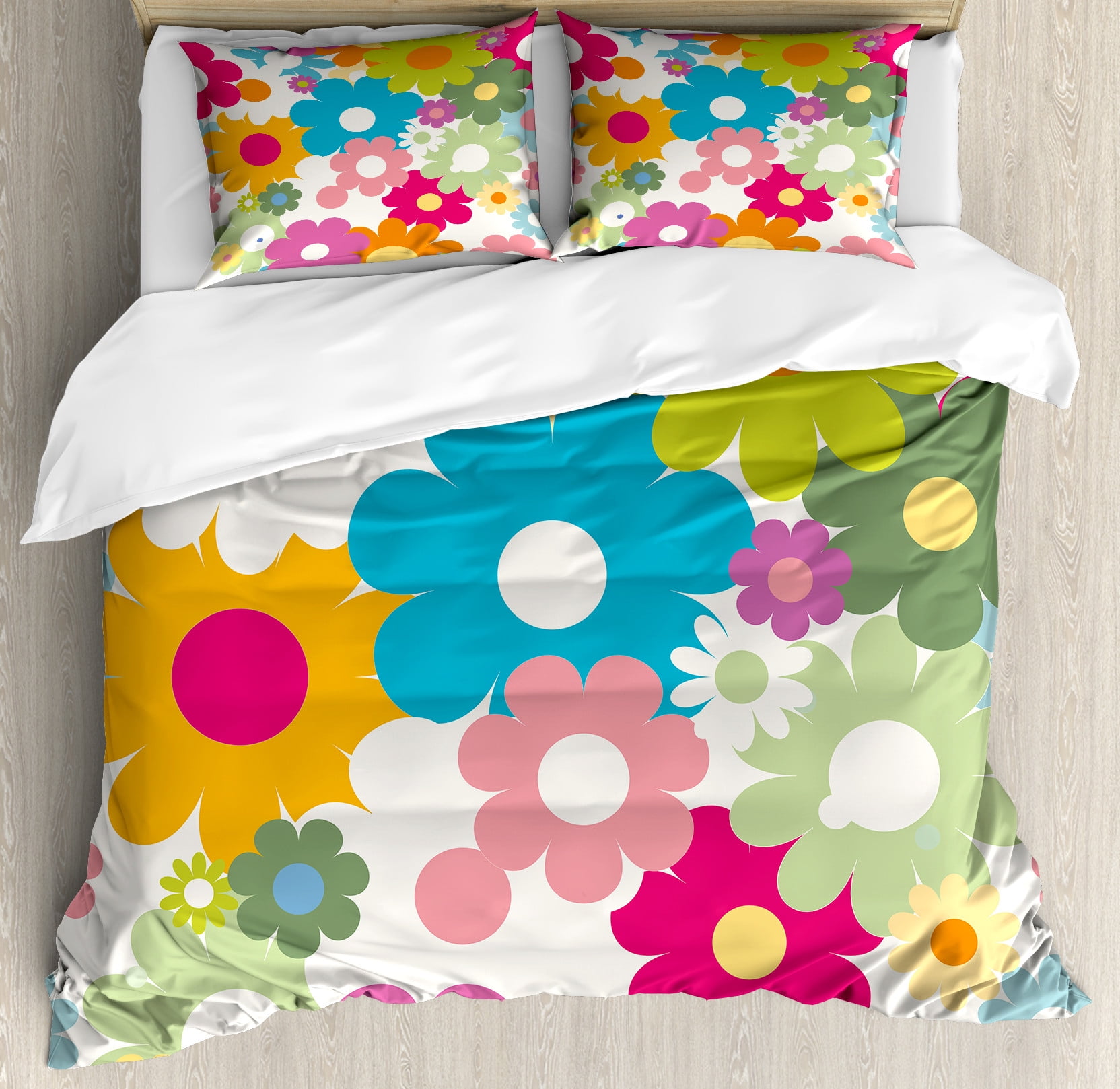 Floral Duvet Cover Set, Rainbow Colored Vivid Image Sixties Inspired ...