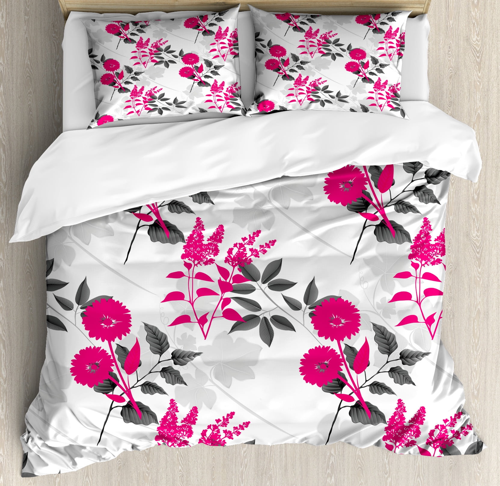 Floral Duvet Cover Set, Repetitive Nostalgic Pattern with Abstract ...