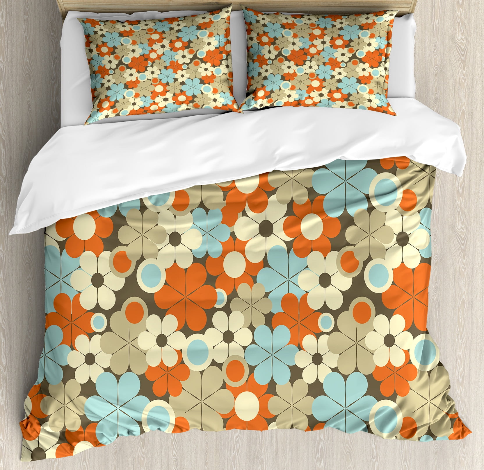 Floral Duvet Cover Set, Retro Flower Pattern Simplistic Designed Petals ...